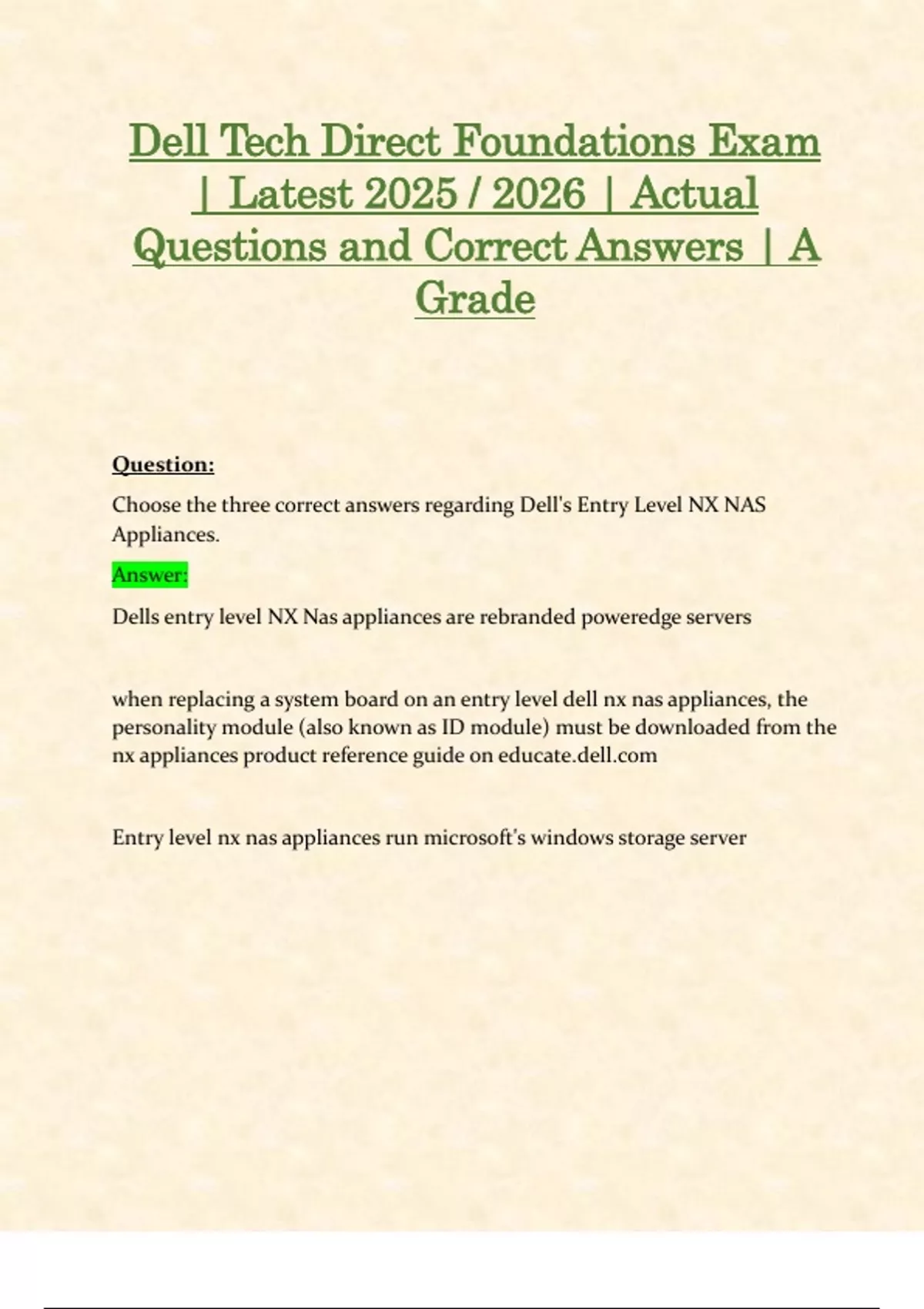 Dell Tech Direct Foundations Exam | Latest 2025 / 2026 | Actual ...