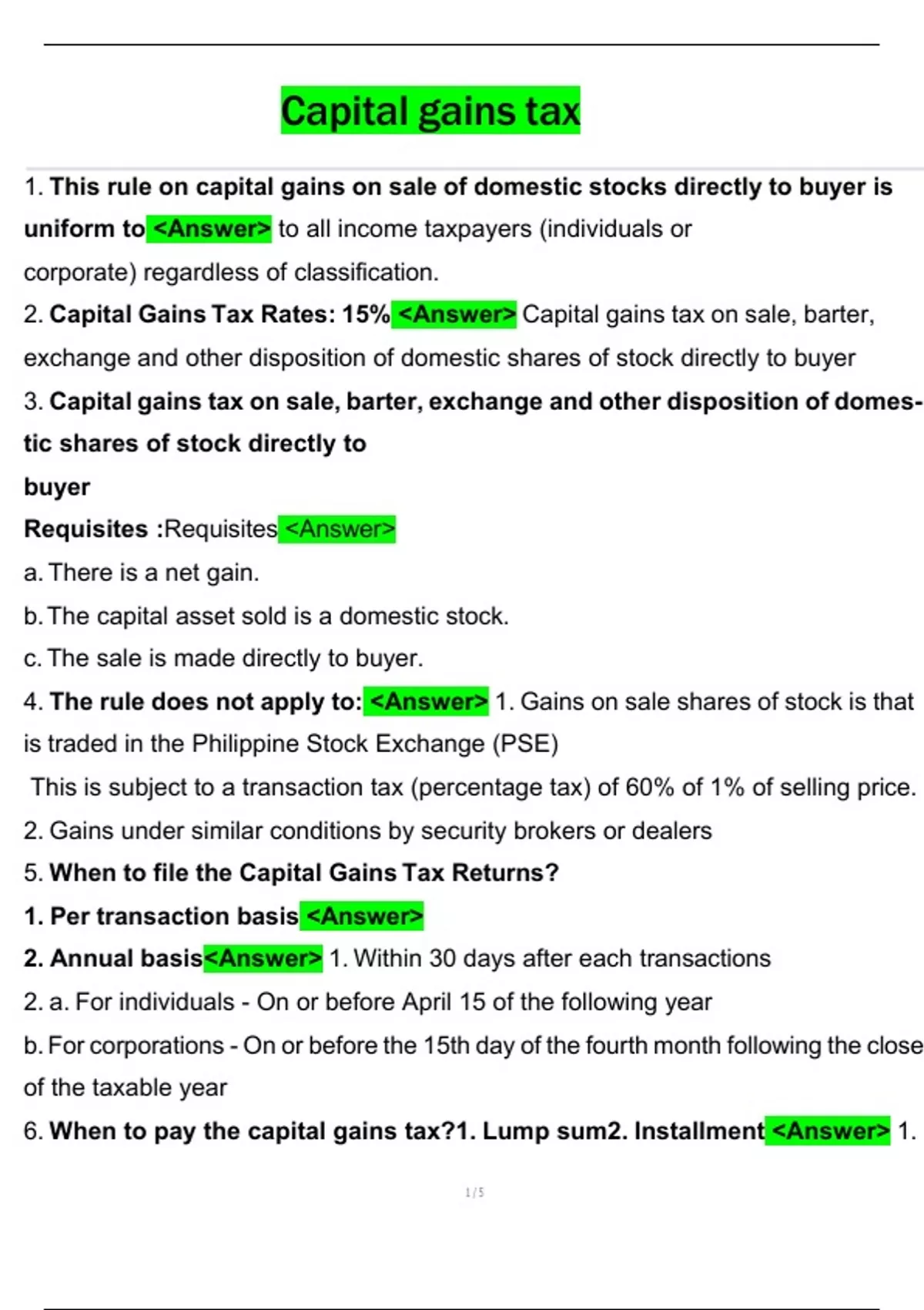 capital gain tax exam questions with correct answers latest update(2025 ...