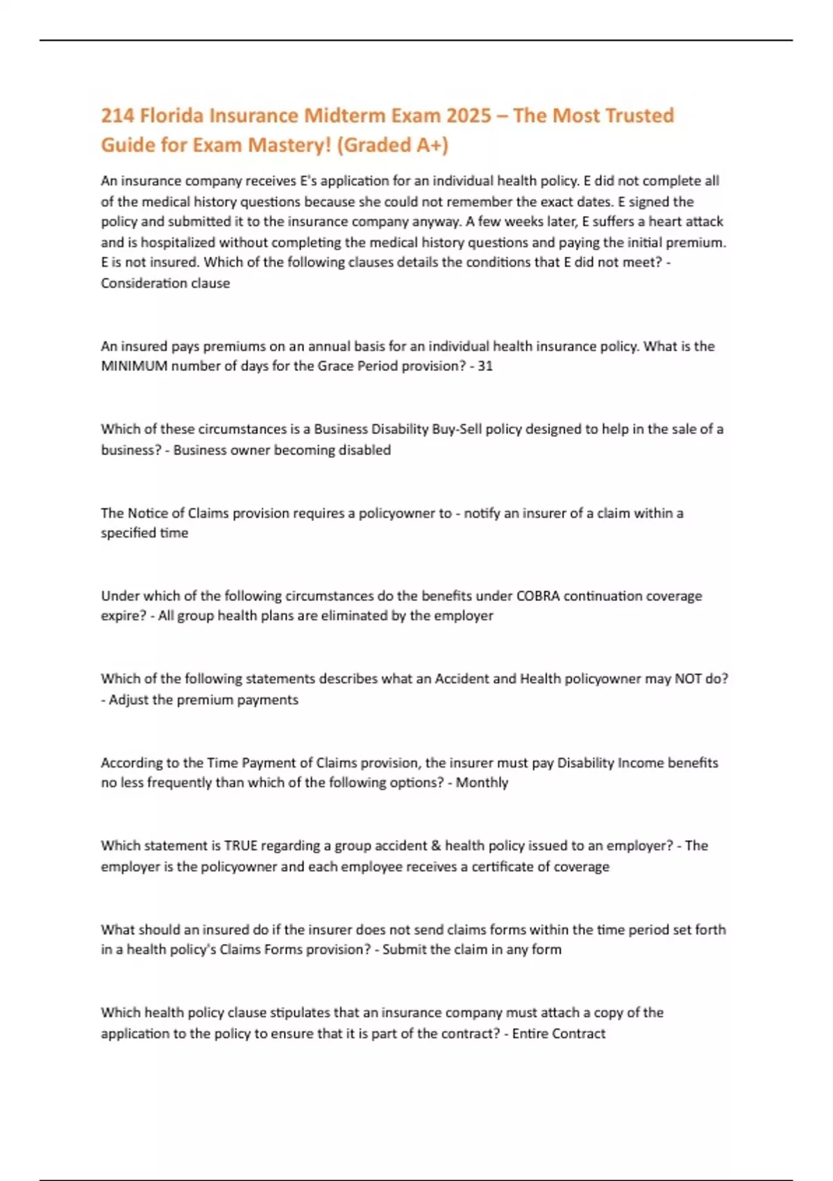 214 Florida Insurance Midterm Exam 2025 – The Most Trusted Guide for ...