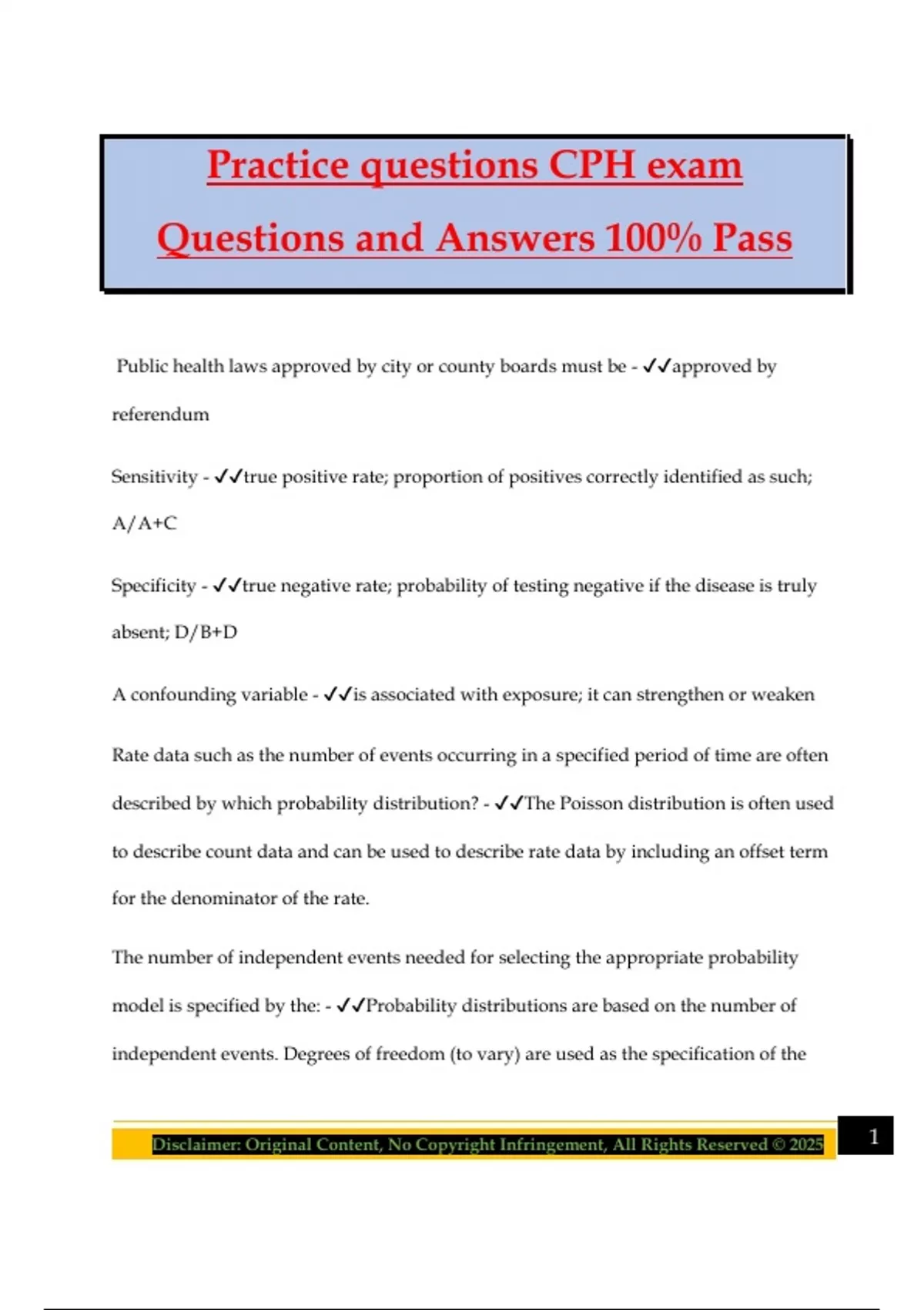 Practice questions CPH exam Questions and Answers 100% Pass - CPH ...