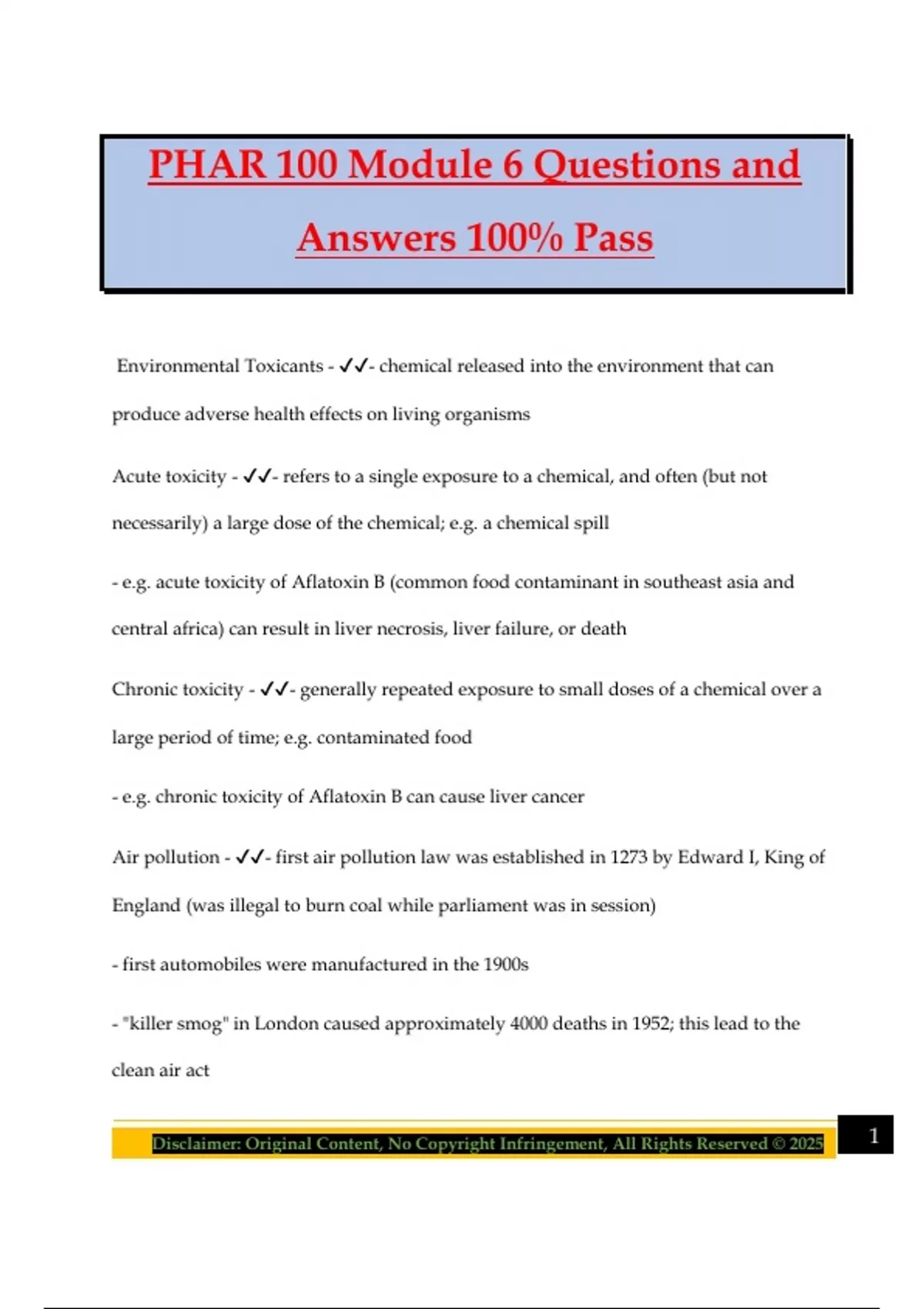 PHAR 100 Module 6 Questions and Answers 100% Pass - PHAR 100 - Stuvia US