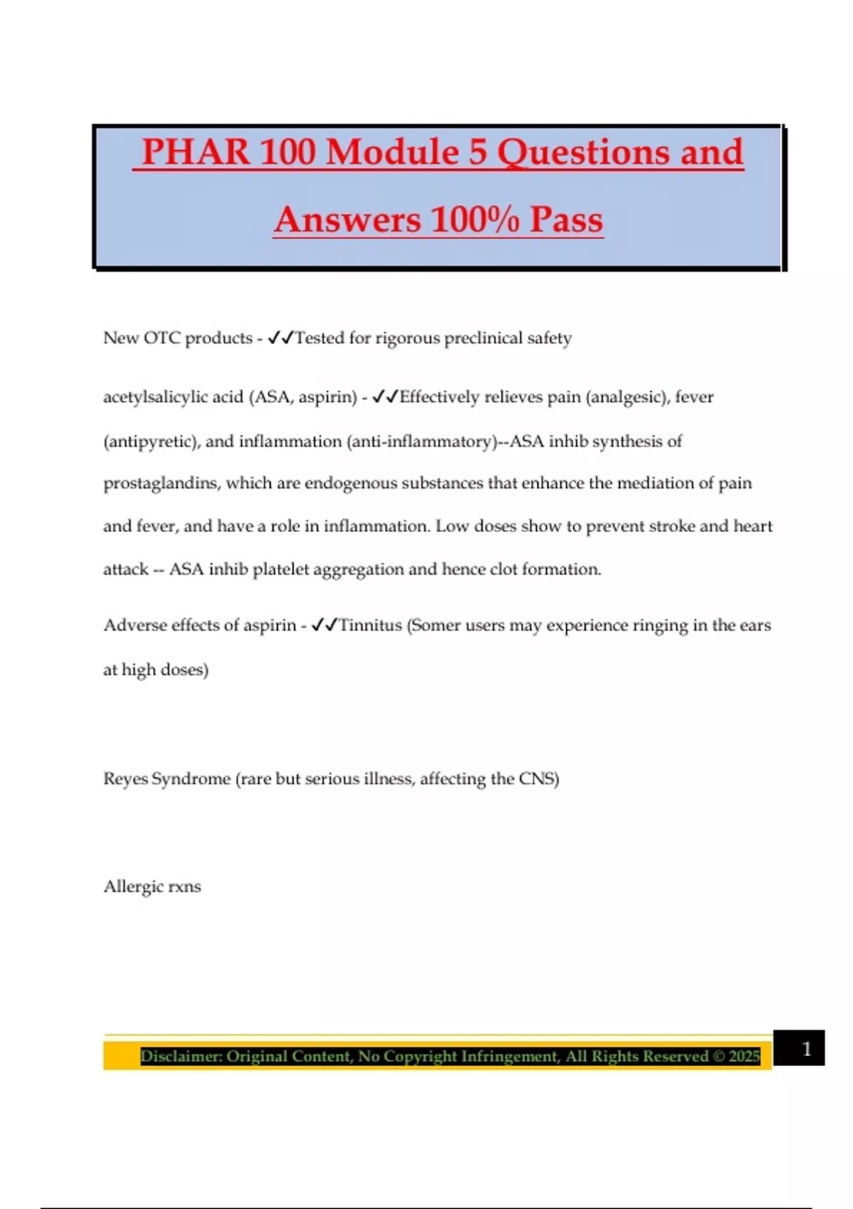 PHAR 100 Module 5 Questions and Answers 100% Pass - PHAR 100 - Stuvia US