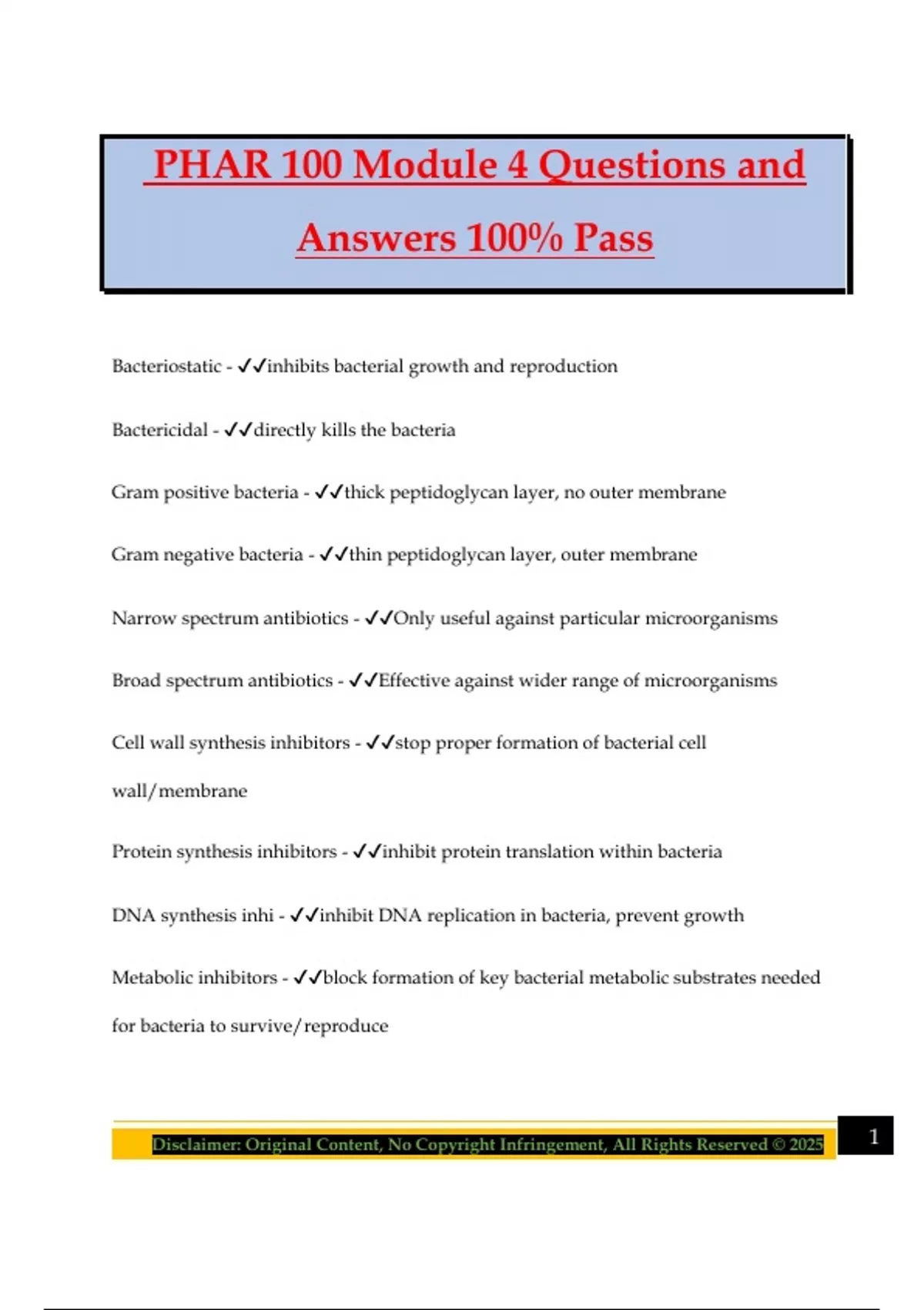 PHAR 100 Module 4 Questions and Answers 100% Pass - PHAR 100 - Stuvia US