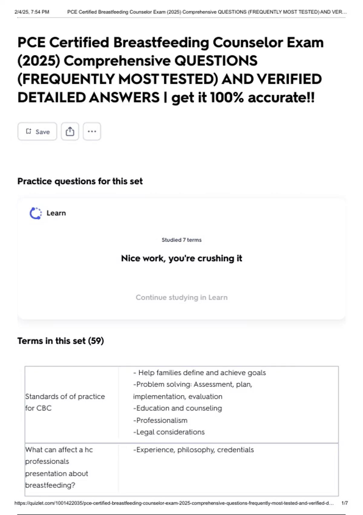 PCE Certified Breastfeeding Counselor Exam (2025) Comprehensive QUESTIONS (FREQUENTLY MOST ...