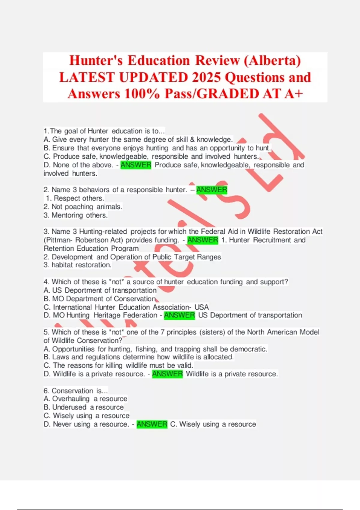 Hunter's Education Review (Alberta) LATEST UPDATED 2025 Questions and ...