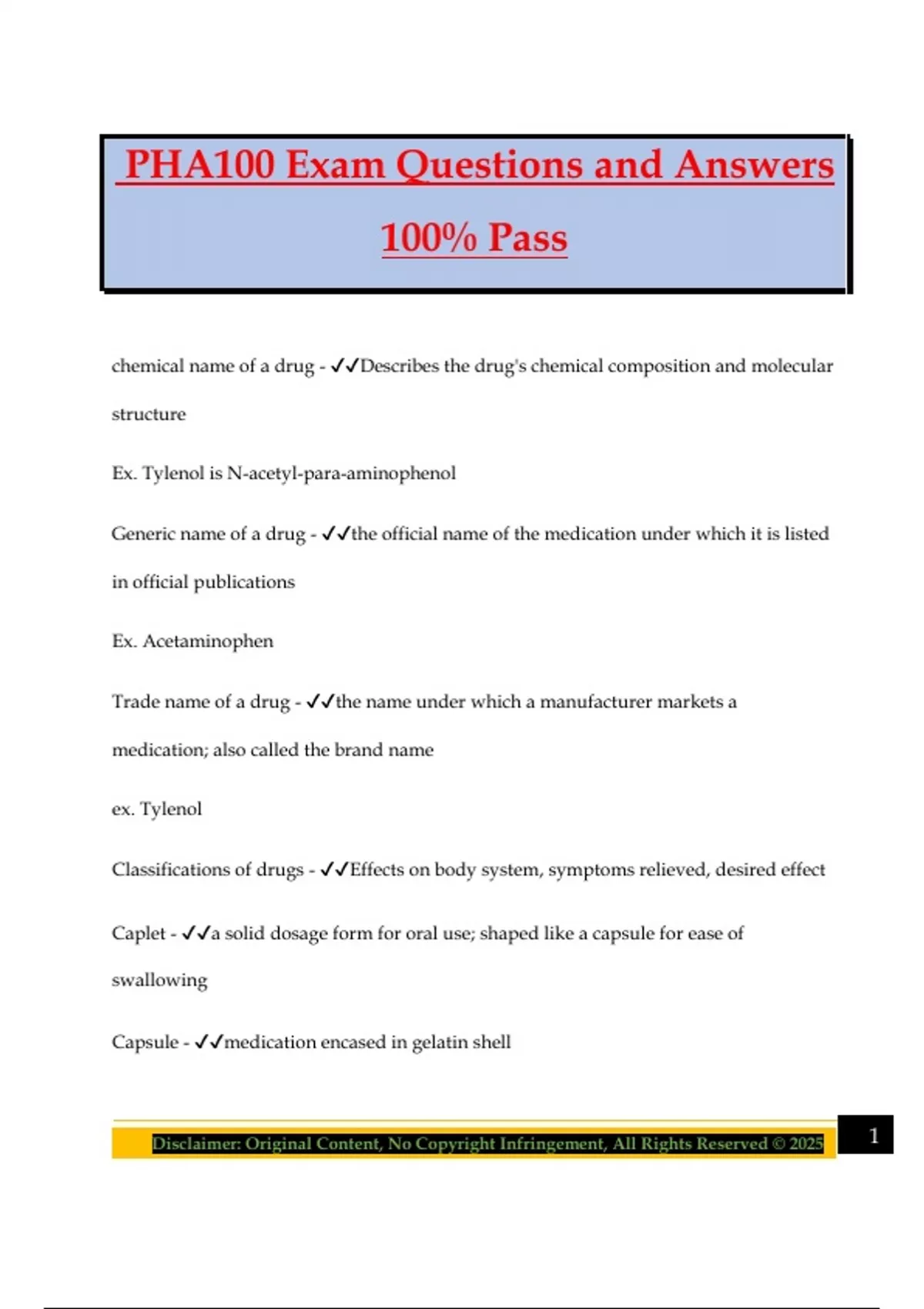 PHA100 Exam Questions and Answers 100% Pass - PHAR 100 - Stuvia US