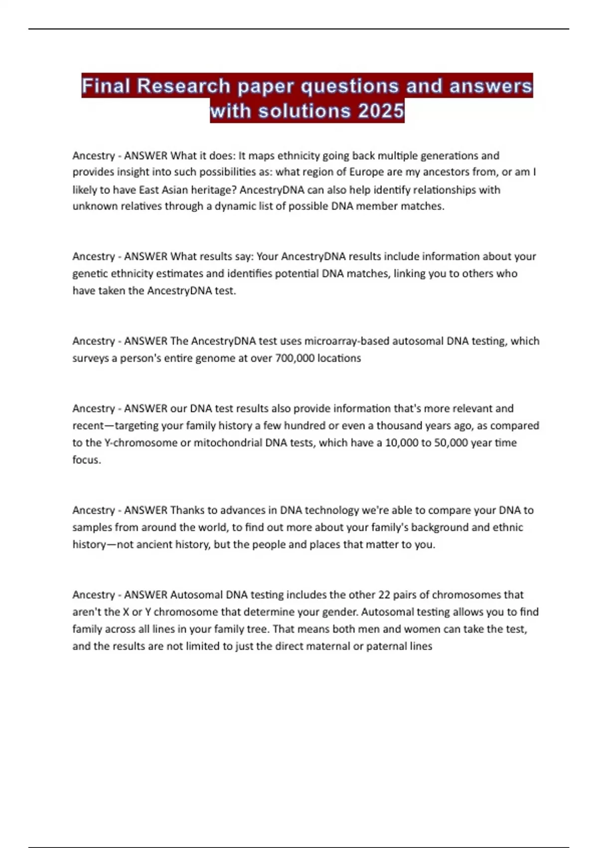 Final Research paper questions and answers with solutions 2025 ...