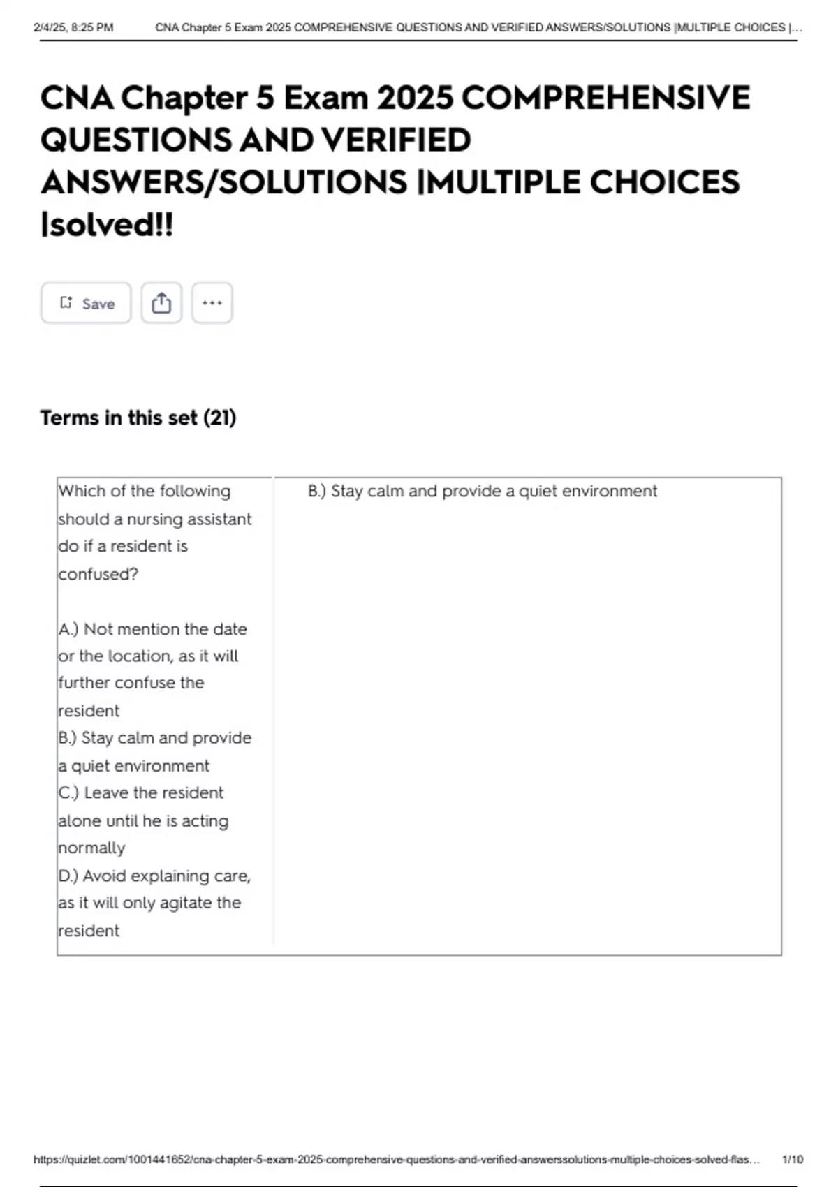 CNA Chapter 5 Exam 2025 COMPREHENSIVE QUESTIONS AND VERIFIED ANSWERS ...
