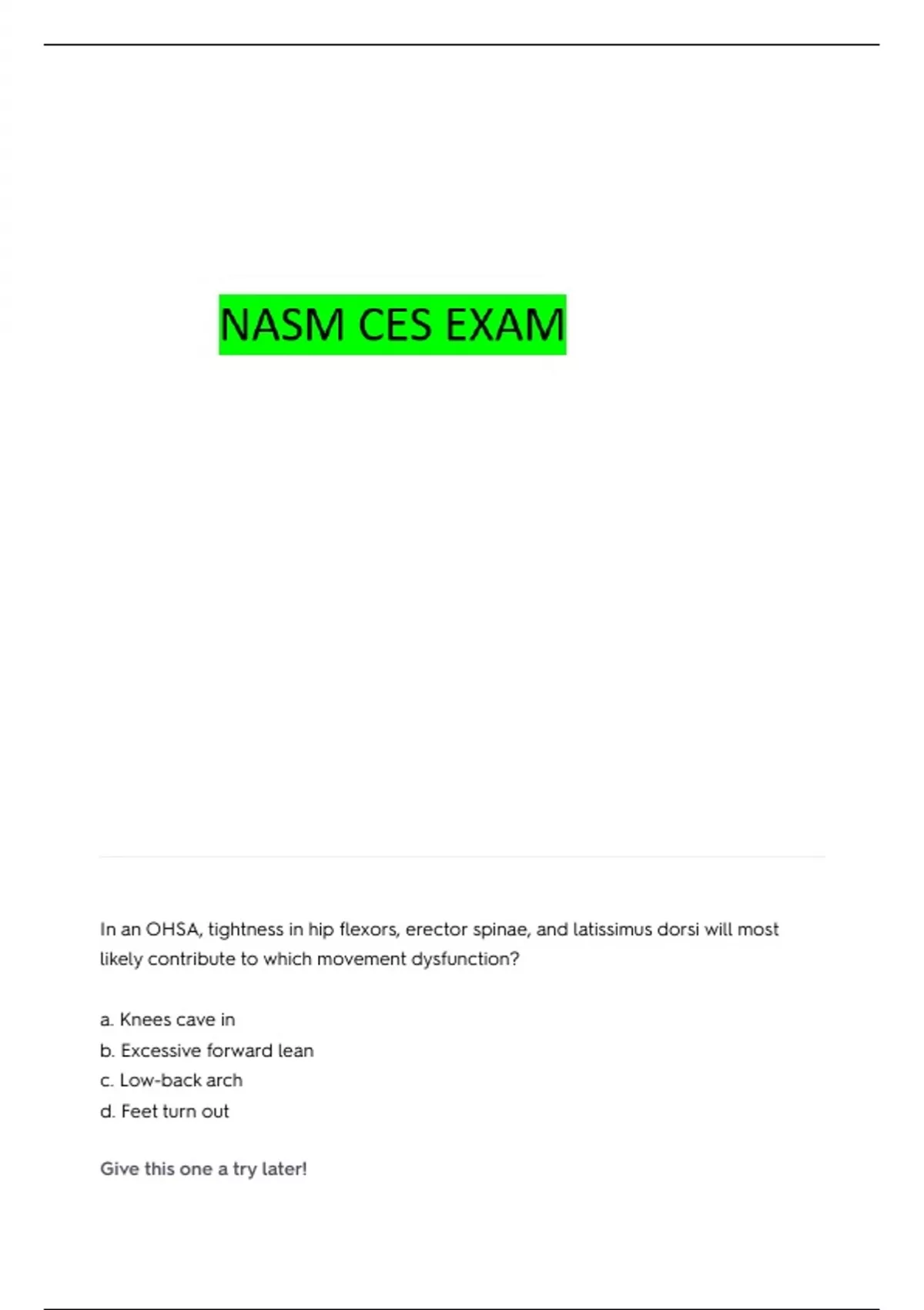 NASM CES EXAM PREP QUESTIONS WITH COMPLETE ANSWERS - NASM Ces - Stuvia US