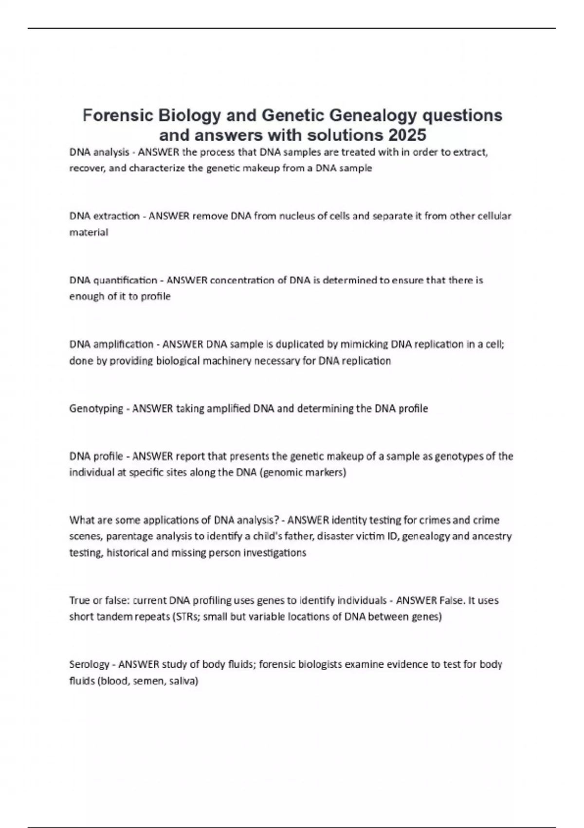 Forensic Biology and Genetic Genealogy questions and answers with ...