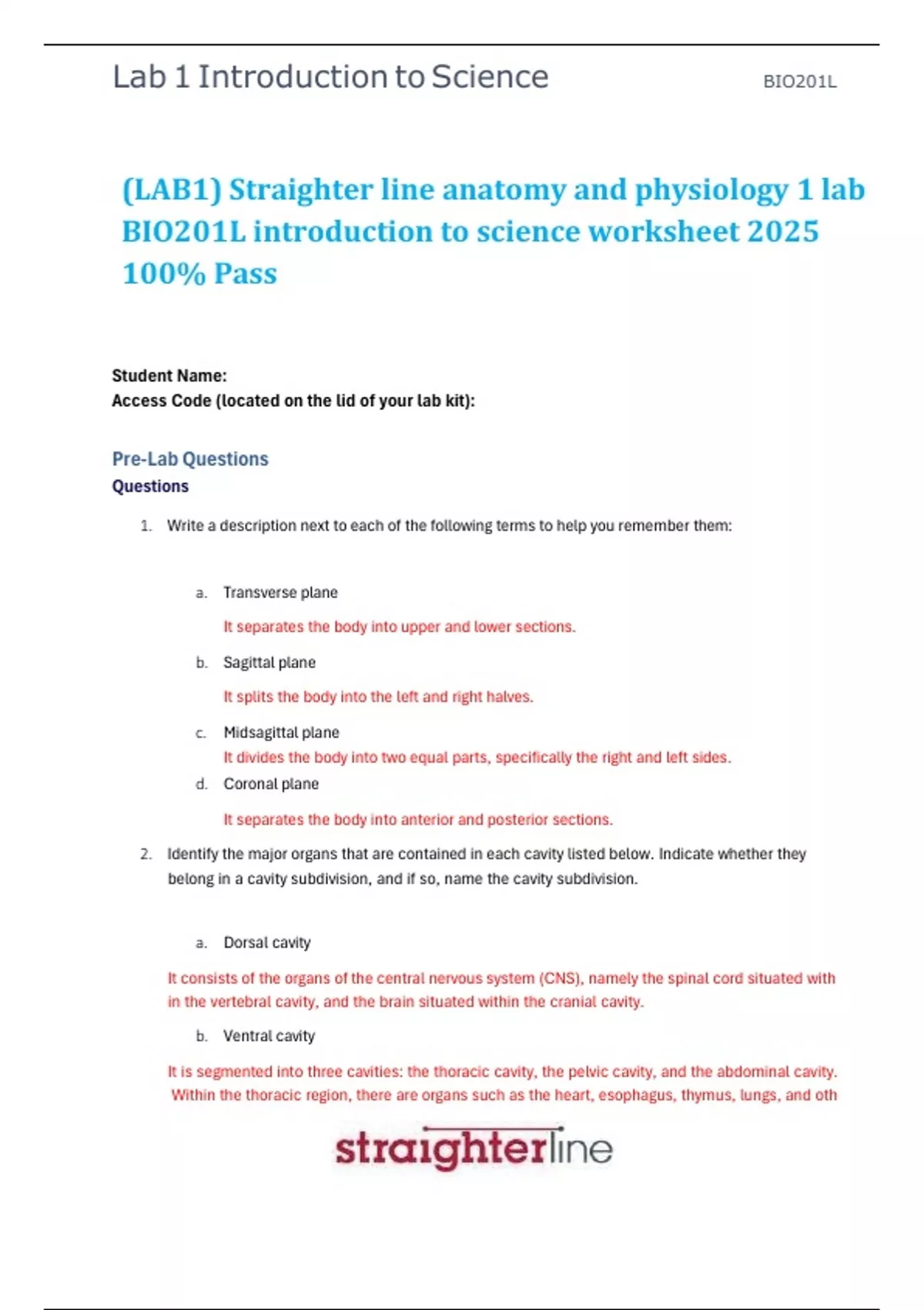 (LAB1) Straighter line anatomy and physiology 1 lab BIO201L introduction to science worksheet ...