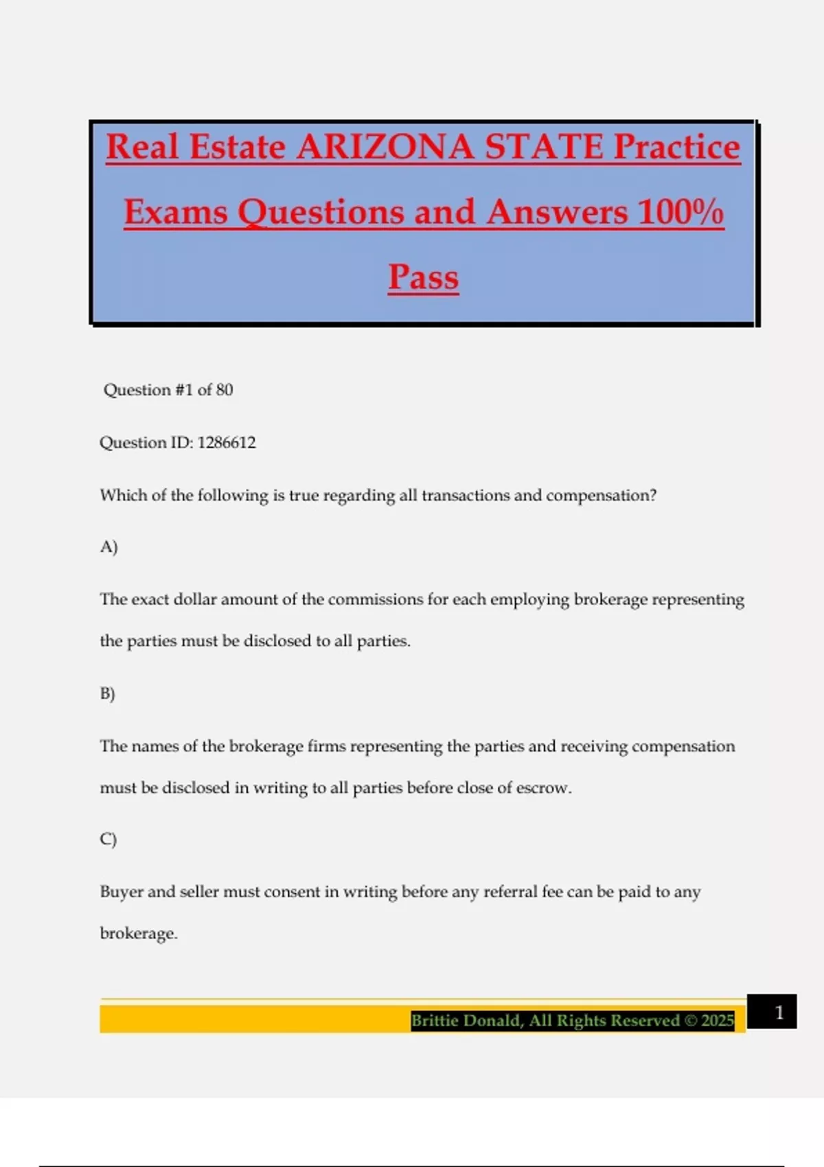 Real Estate ARIZONA STATE Practice Exams Questions and Answers 100% ...