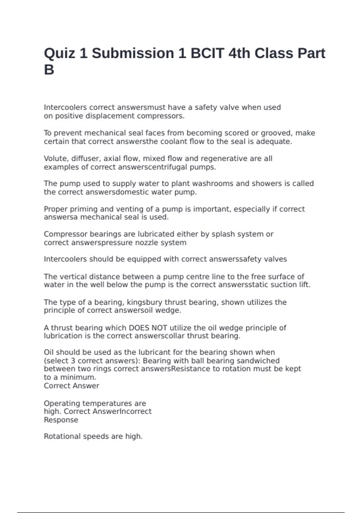 Quiz 1 Submission 1 BCIT 4th Class exam with 100% correct answers 2025 - QuiBCIT - Stuvia US