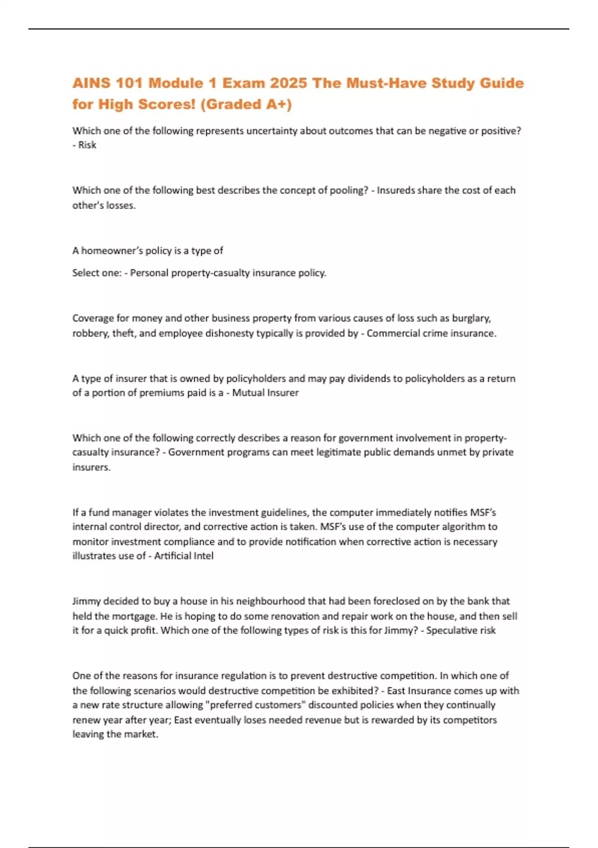 AINS 101 Module 1 Exam 2025 The Must-Have Study Guide for High Scores ...