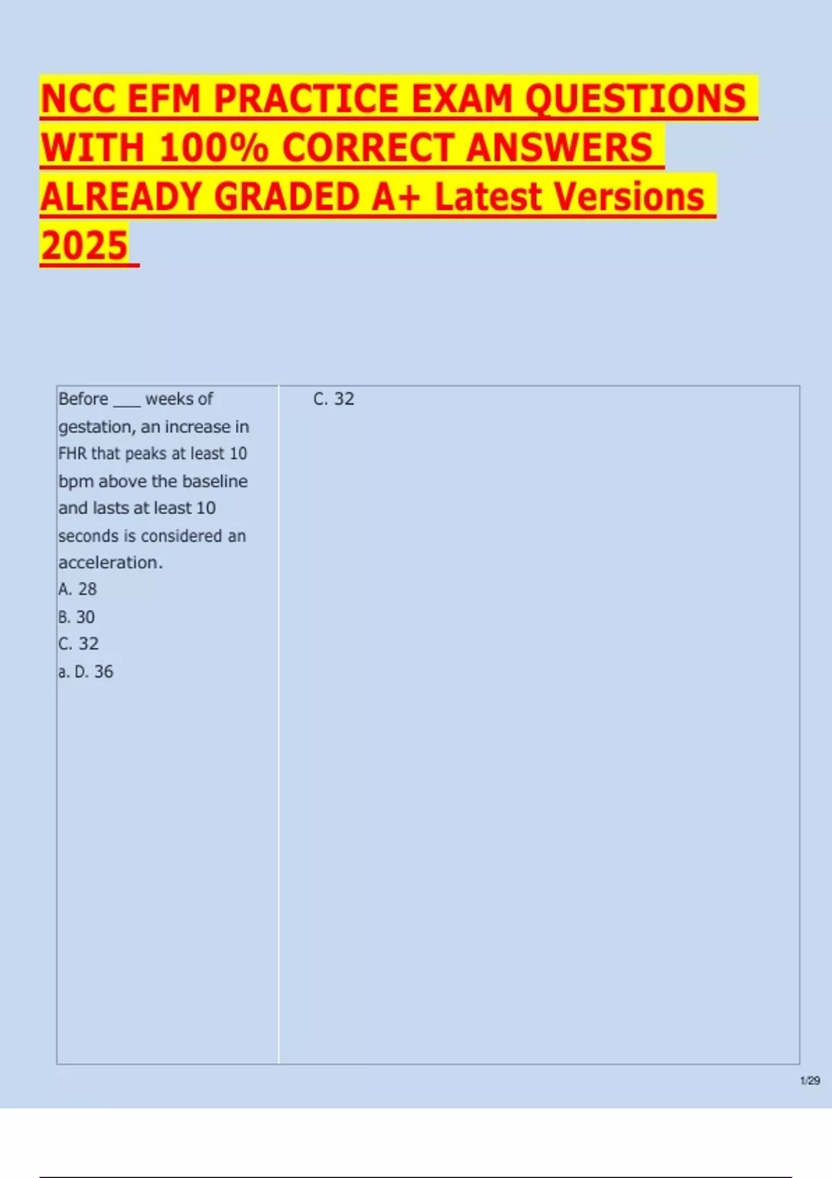 NCC EFM PRACTICE EXAM QUESTIONS WITH 100- CORRECT ANSWERS ALREADY ...