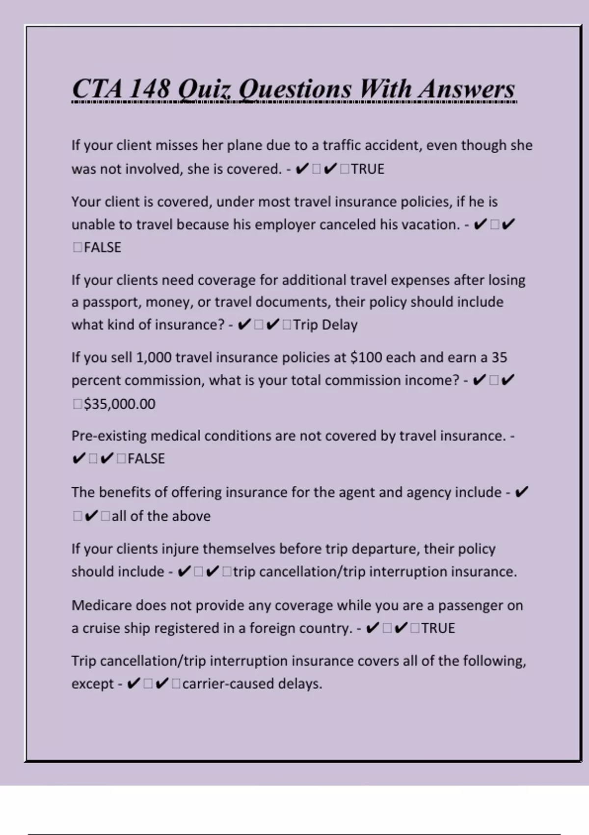 CTA 148 Quiz Questions With Answers| 2025/2026 - CTA - Stuvia US