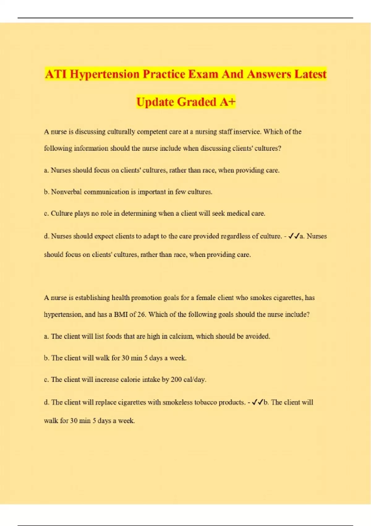 ATI Hypertension Practice Exam And Answers Latest Update Graded A+ ...