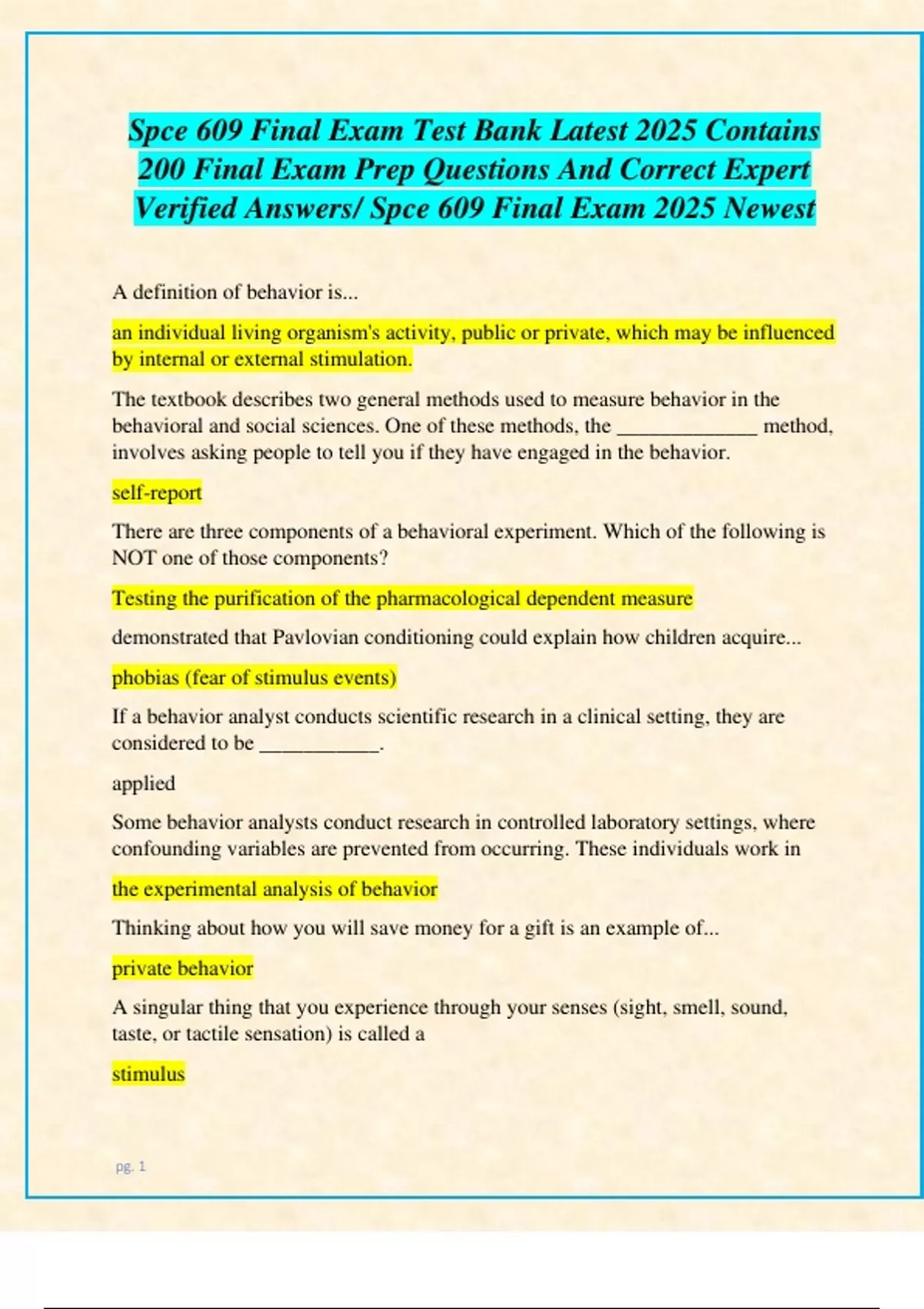 Spce 609 Final Exam Test Bank Latest 2025 Contains 200 Final Exam Prep ...