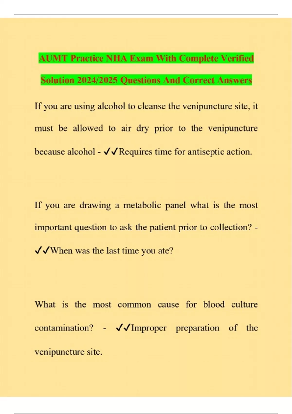 AUMT Practice NHA Exam With Complete Verified Solution 2024/2025 ...