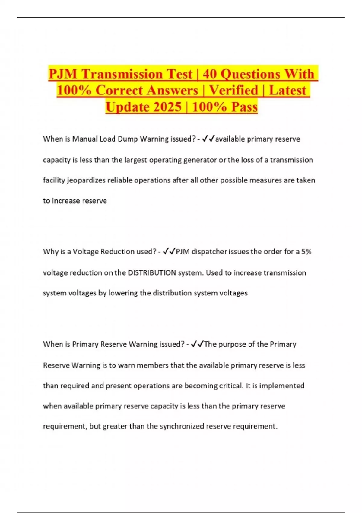 PJM Transmission Test | 40 Questions With 100% Correct Answers ...