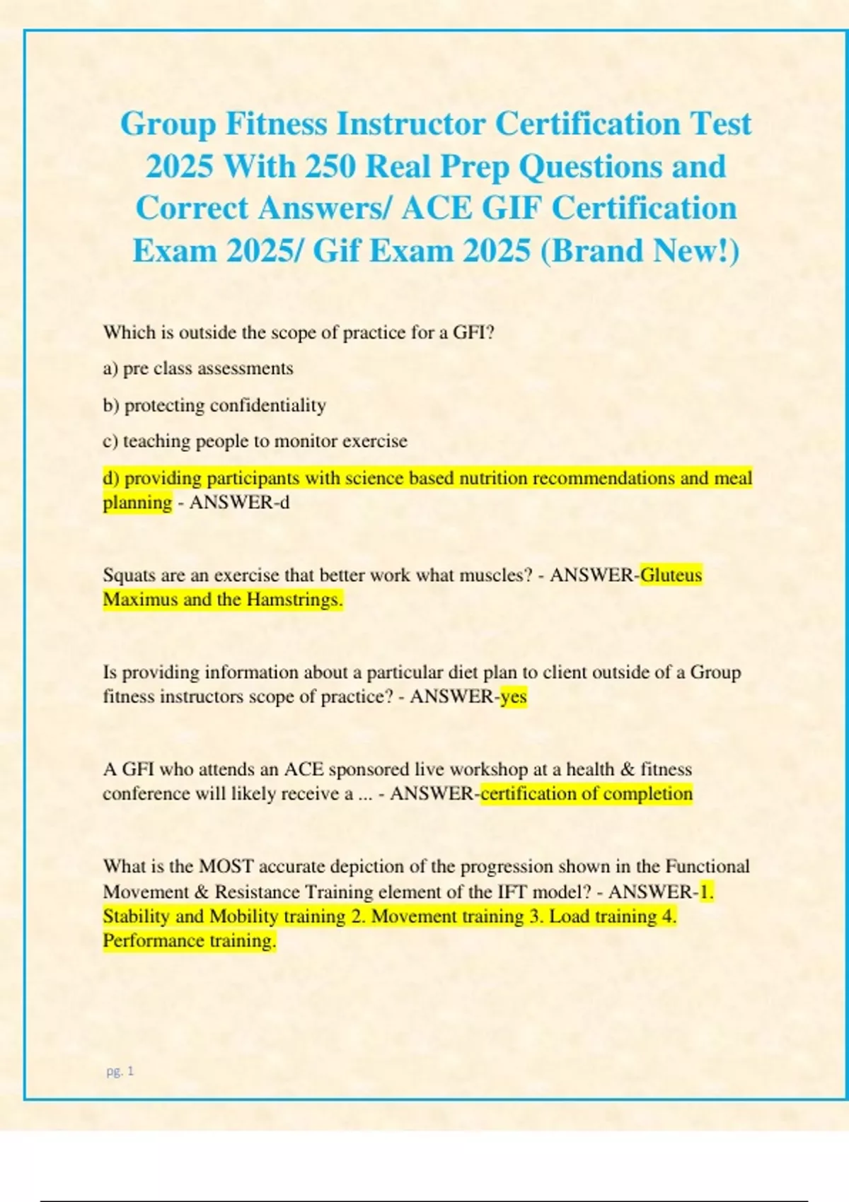 Group Fitness Instructor Certification Test 2025 With 250 Real Prep ...