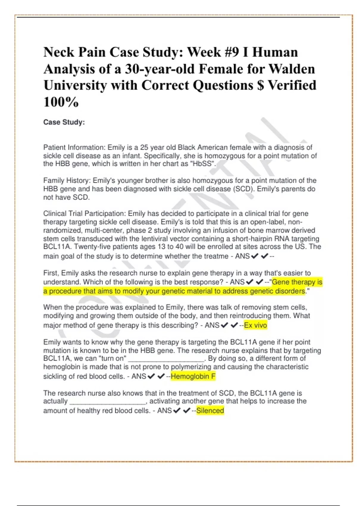 Neck Pain Case Study Week 9 I Human Analysis Of A 30 Year Old Female