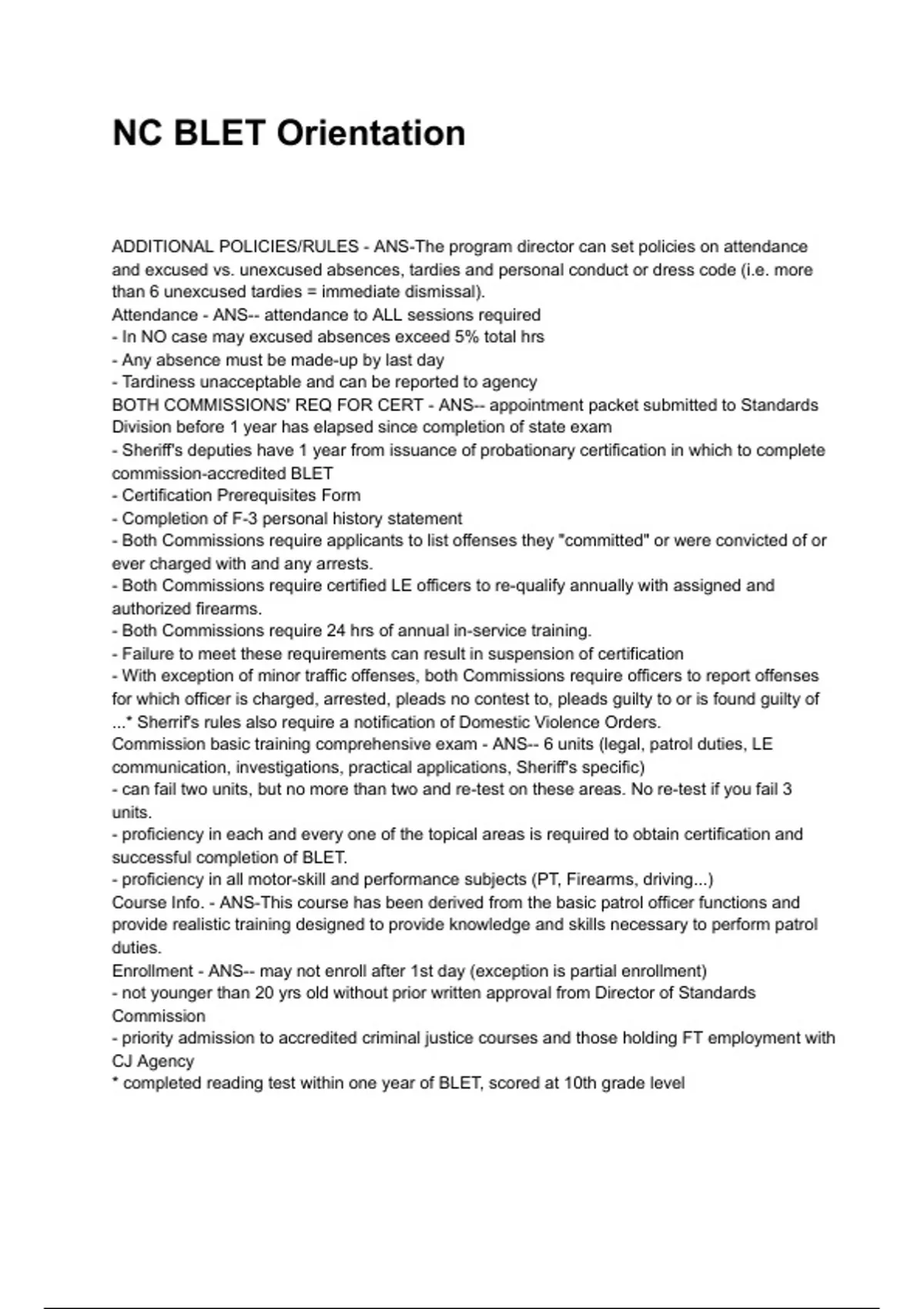 NC BLET Orientation NEWEST 2025/2026 ACTUAL EXAM COMPLETE QUESTIONS AND ...