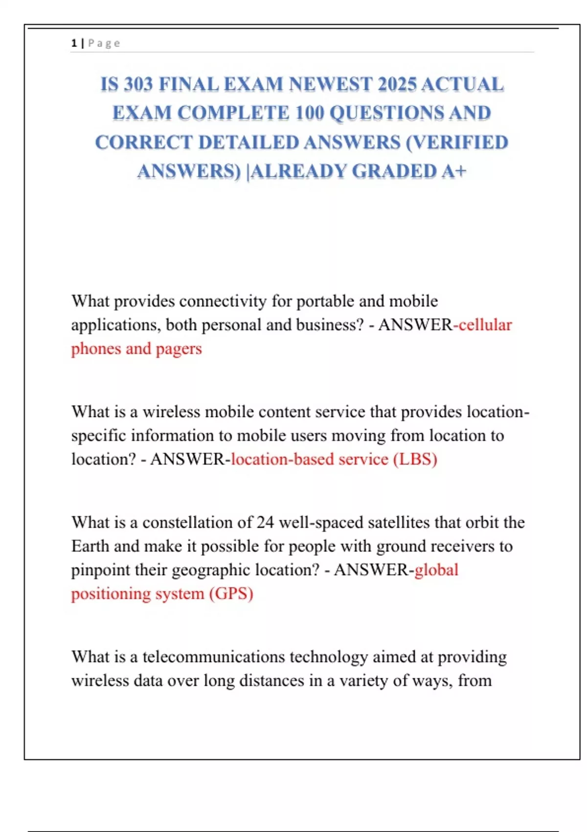 IS 303 FINAL EXAM NEWEST 2025 ACTUAL EXAM COMPLETE 100 QUESTIONS AND CORRECT DETAILED ANSWERS ...