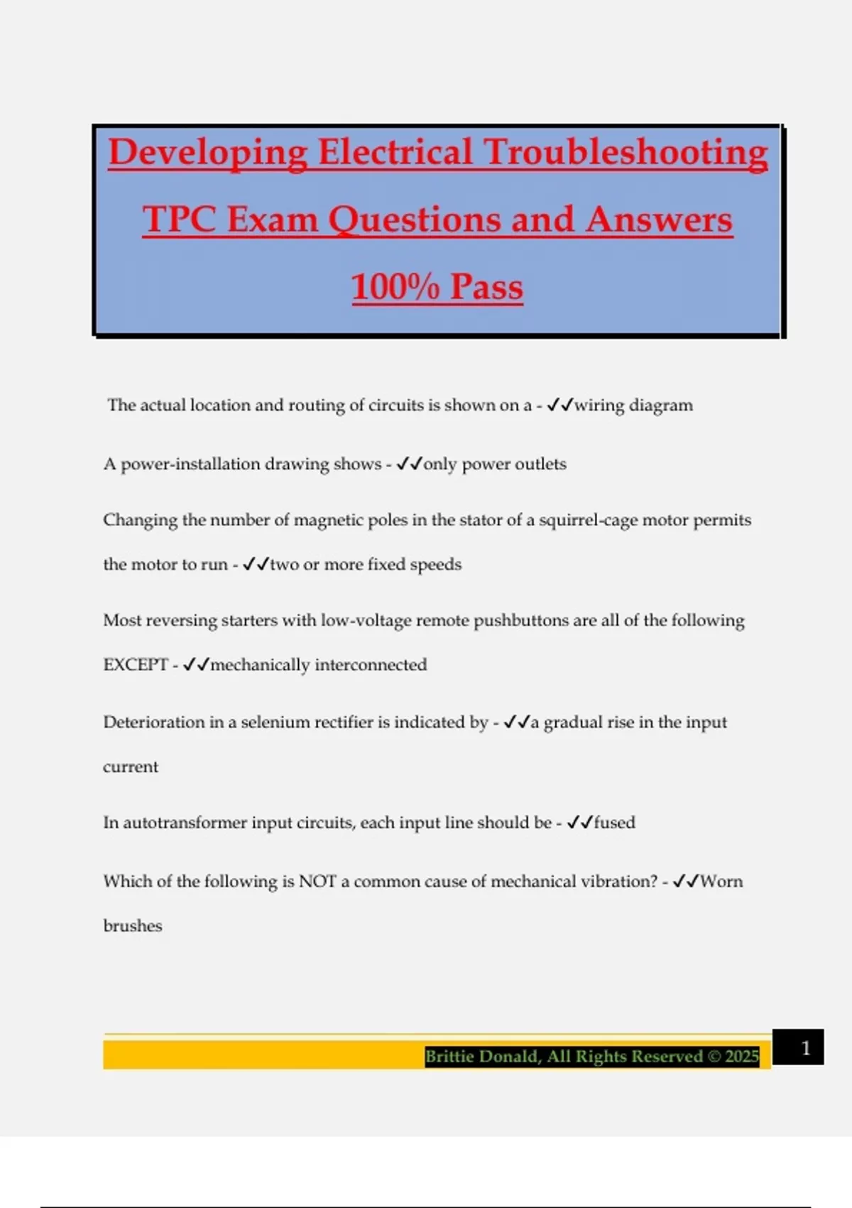 Developing Electrical Troubleshooting TPC Exam Questions and Answers ...