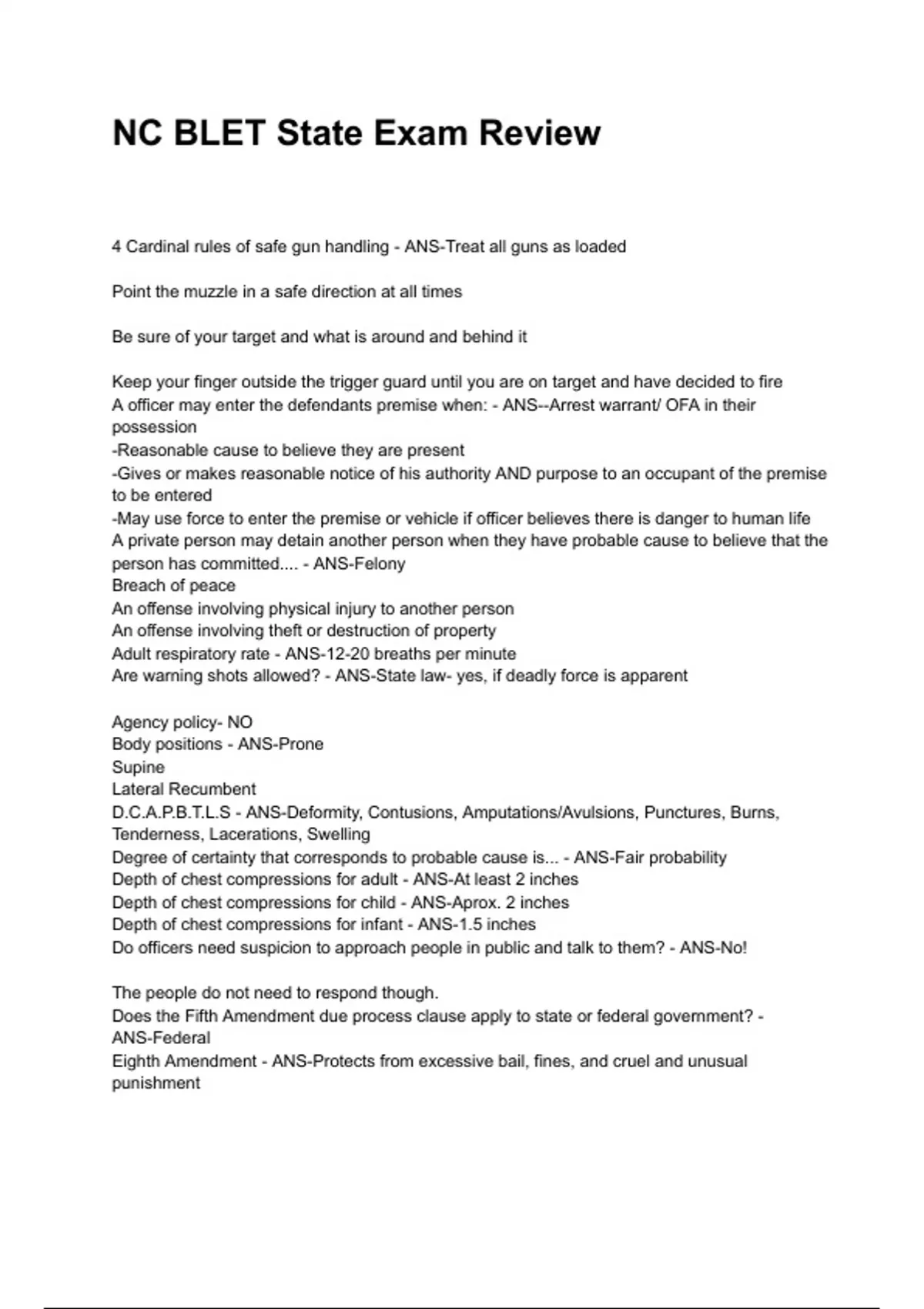 NC BLET State Exam Review NEWEST 2025/2026 ACTUAL EXAM COMPLETE ...