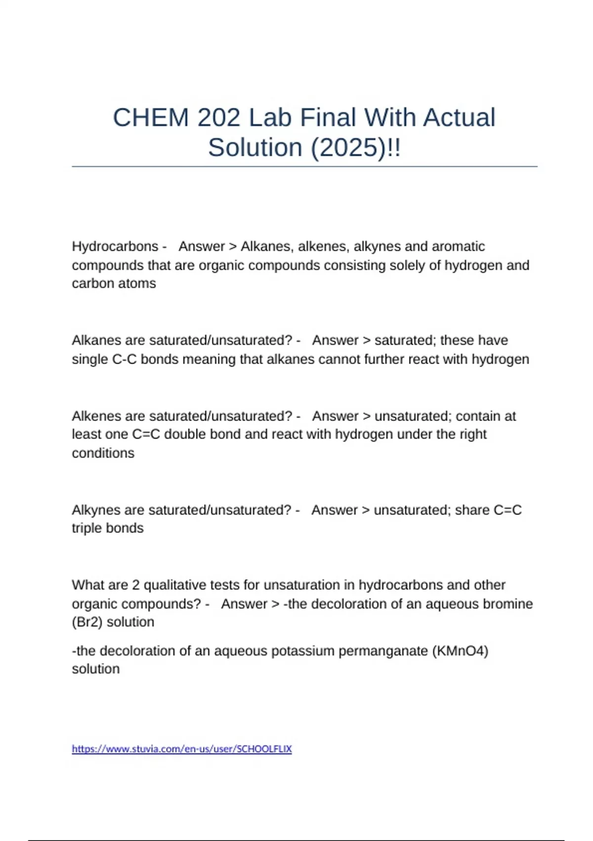 CHEM 202 Lab Final With Actual Solution (2025)!! - CHEM202 - Stuvia US