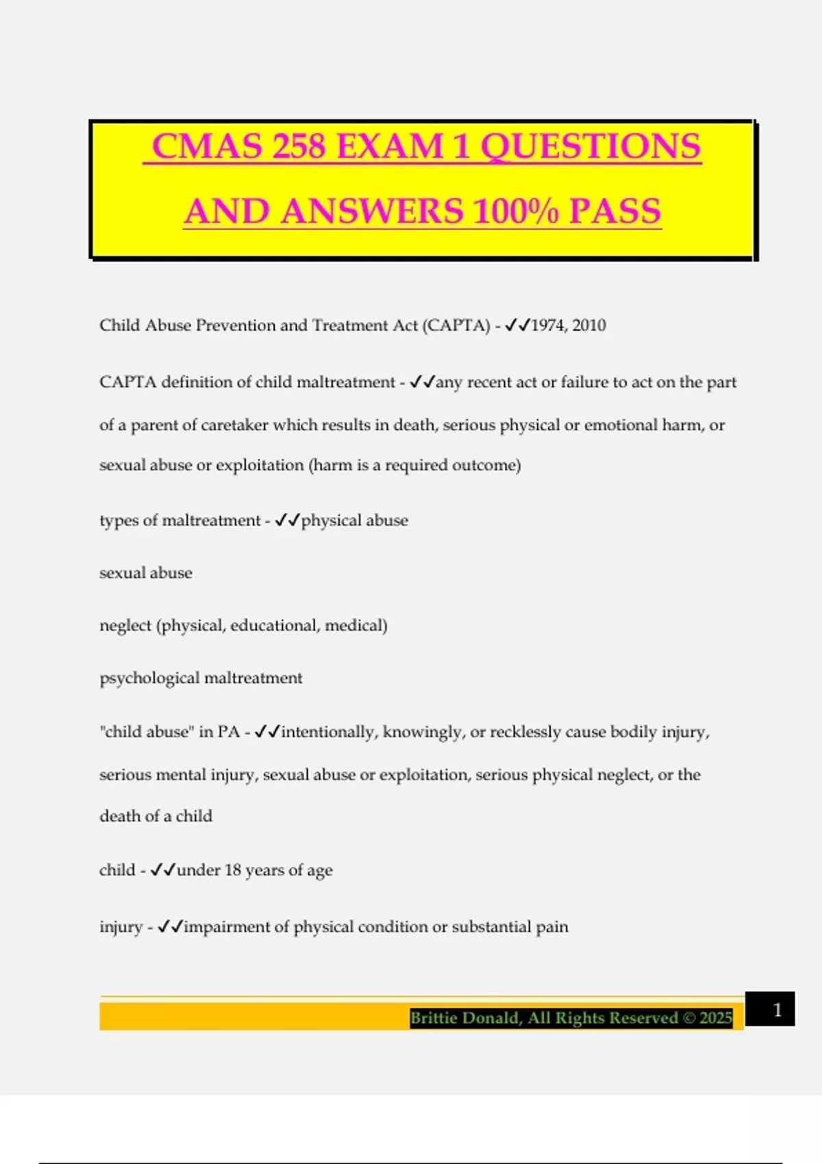 CMAS 258 EXAM 1 QUESTIONS AND ANSWERS 100% PASS - CMAS - Stuvia US