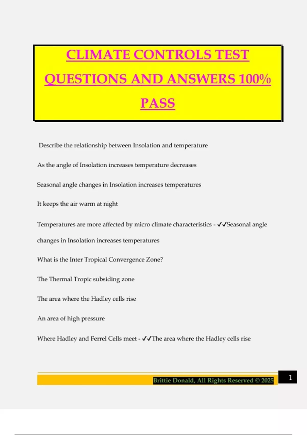CLIMATE CONTROLS TEST QUESTIONS AND ANSWERS 100% PASS - CMAS - Stuvia US
