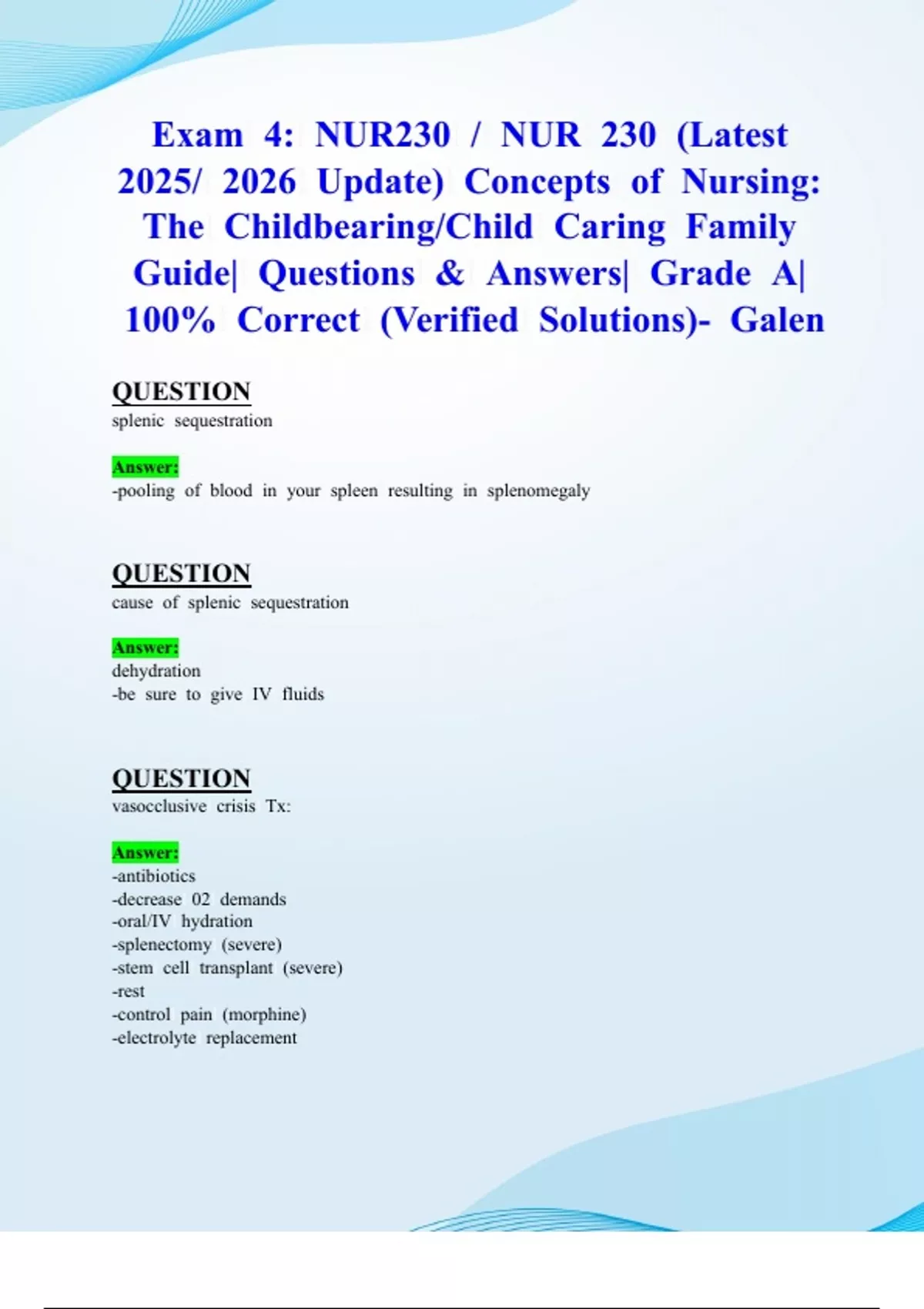 Exam 4: NUR230 / NUR 230 (Latest 2025/ 2026 Update) Concepts of Nursing ...