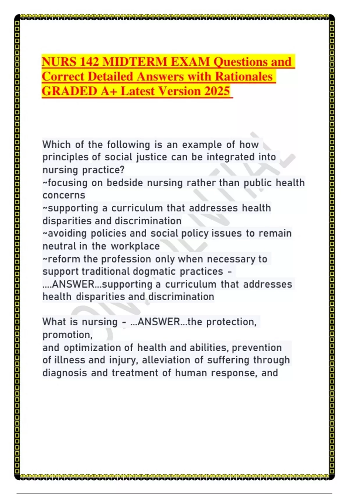 NURS 142 MIDTERM EXAM Questions and Correct Detailed Answers with ...