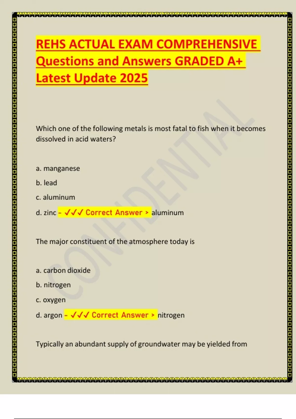 REHS ACTUAL EXAM COMPREHENSIVE Questions and Answers GRADED A+ Latest ...