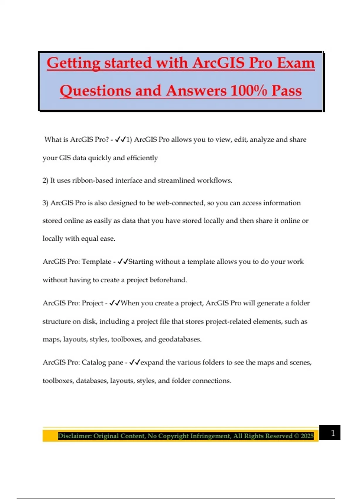 Getting started with ArcGIS Pro Exam Questions and Answers 100% Pass ...