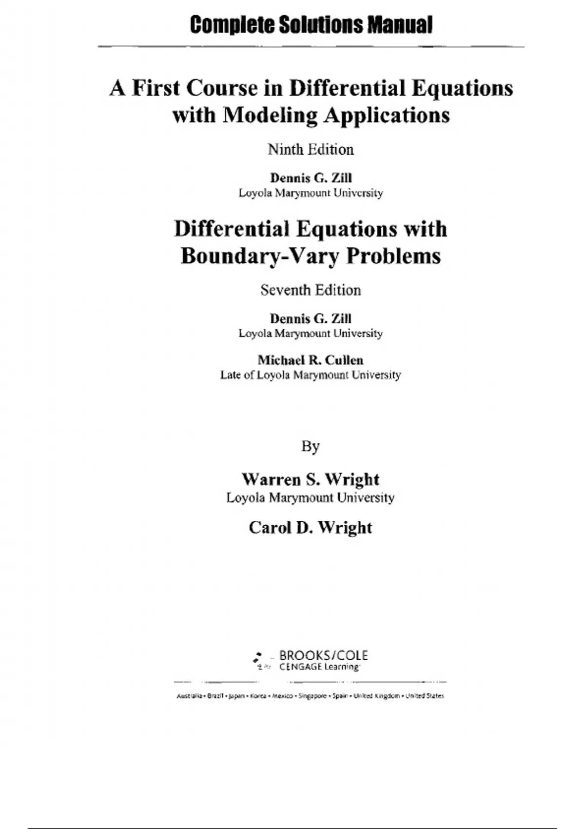 Solution Manual For Differential Equations with Boundary-Value Problems ...