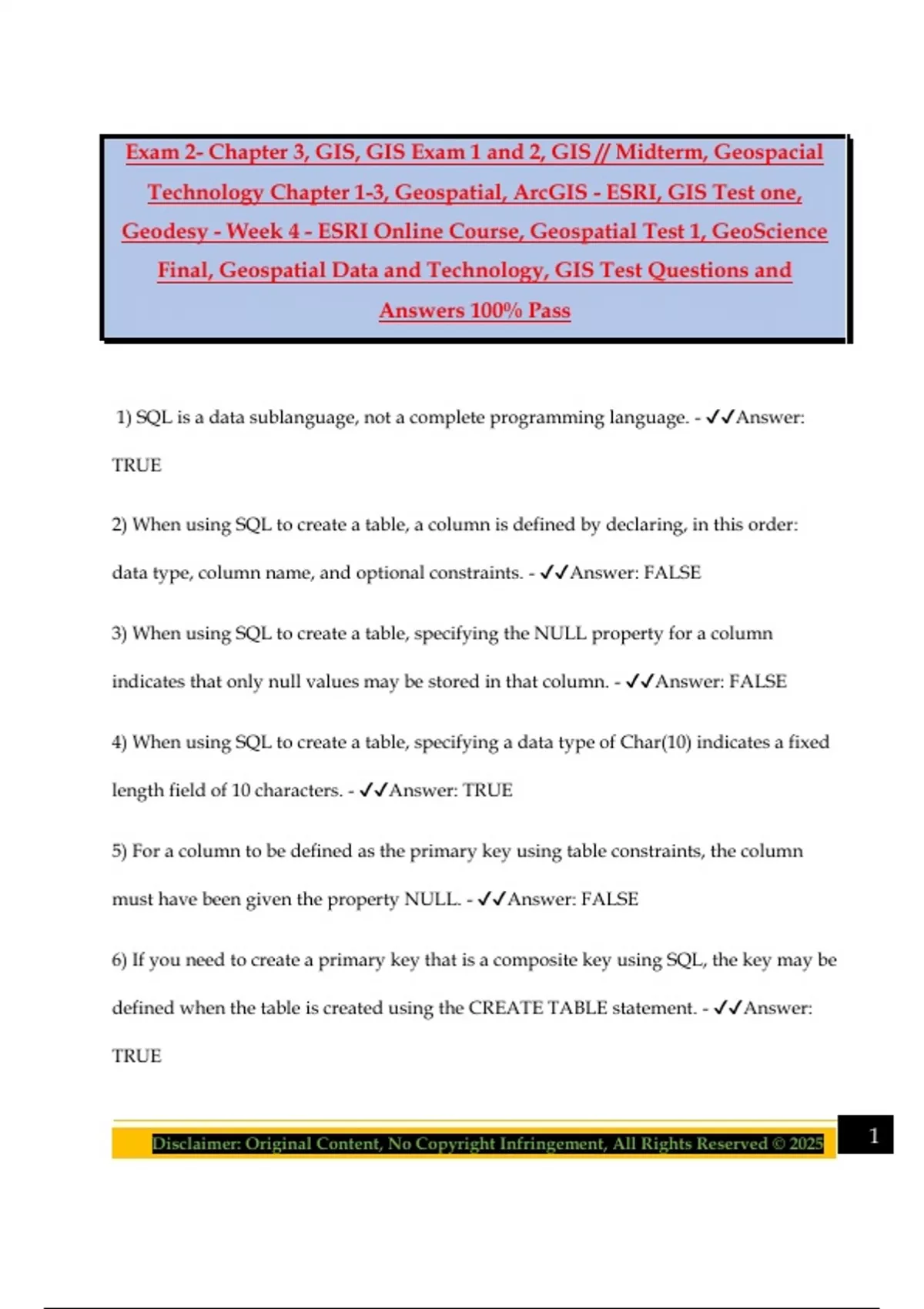 Exam 2- Chapter 3, GIS, GIS Exam 1 and 2, GIS // Midterm, Geospacial ...