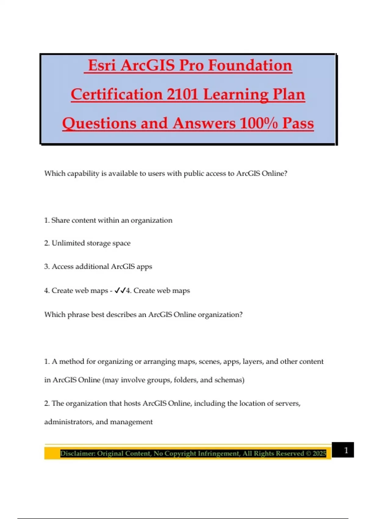Esri ArcGIS Pro Foundation Certification 2101 Learning Plan Questions ...