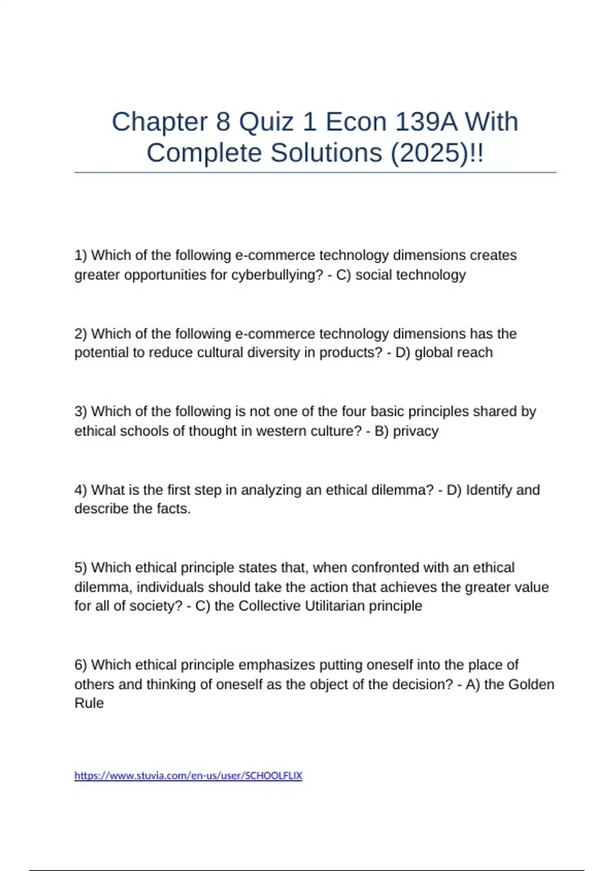 Chapter 8 Quiz 1 Econ 139A With Complete Solutions (2025)!! - ECON 139 - Stuvia US
