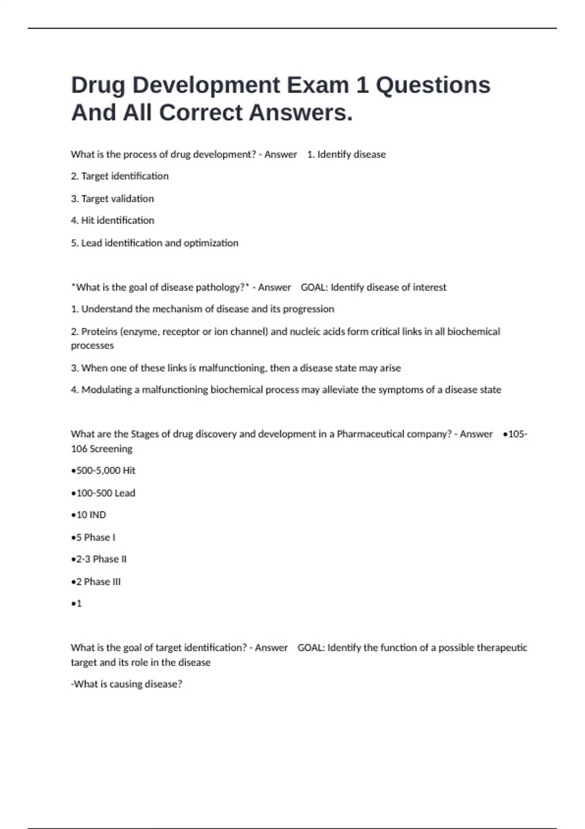Drug Development Exam 1 Questions And All Correct Answers. - Clinical ...