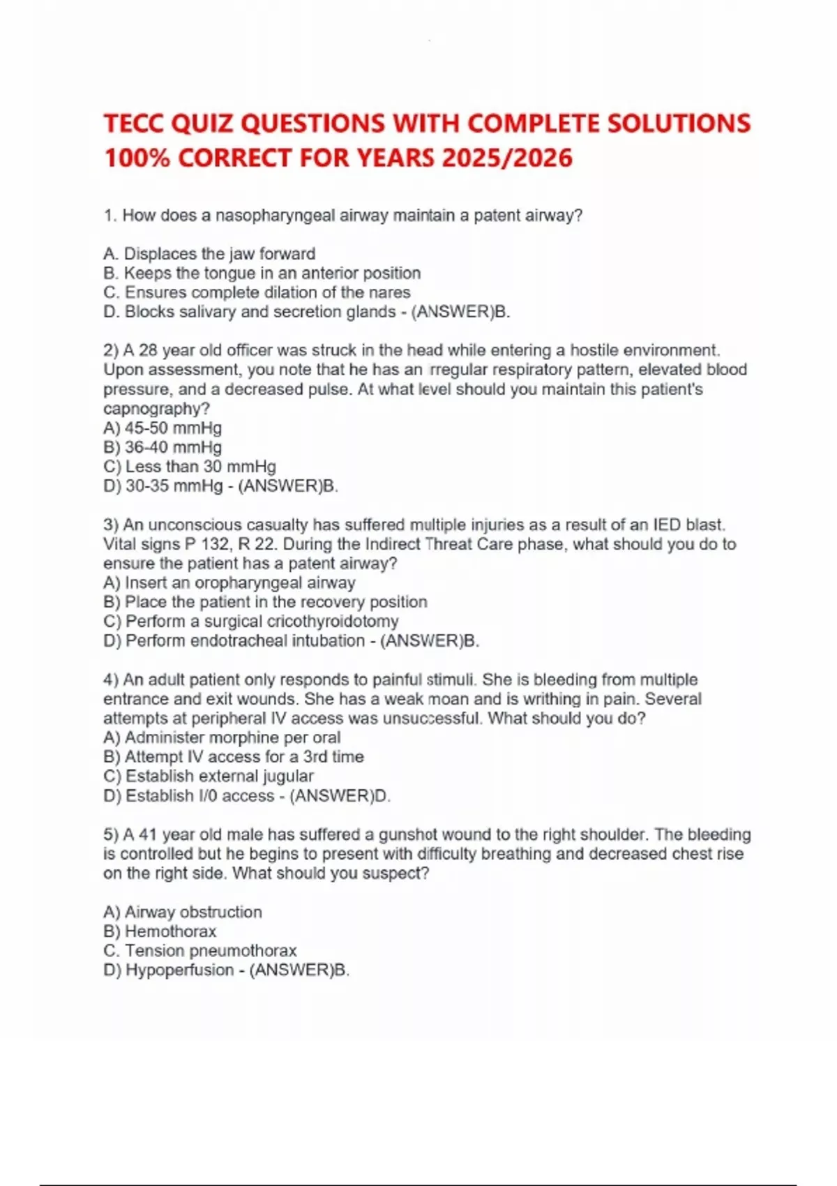 TECC QUIZ QUESTIONS WITH COMPLETE SOLUTIONS 100% CORRECT FOR YEARS 2025 ...