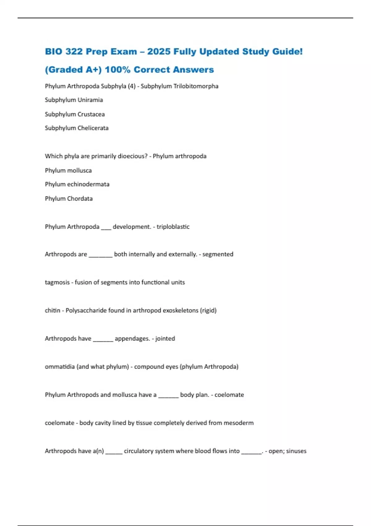 BIO 322 Prep Exam – 2025 Fully Updated Study Guide! (Graded A+) 100% ...