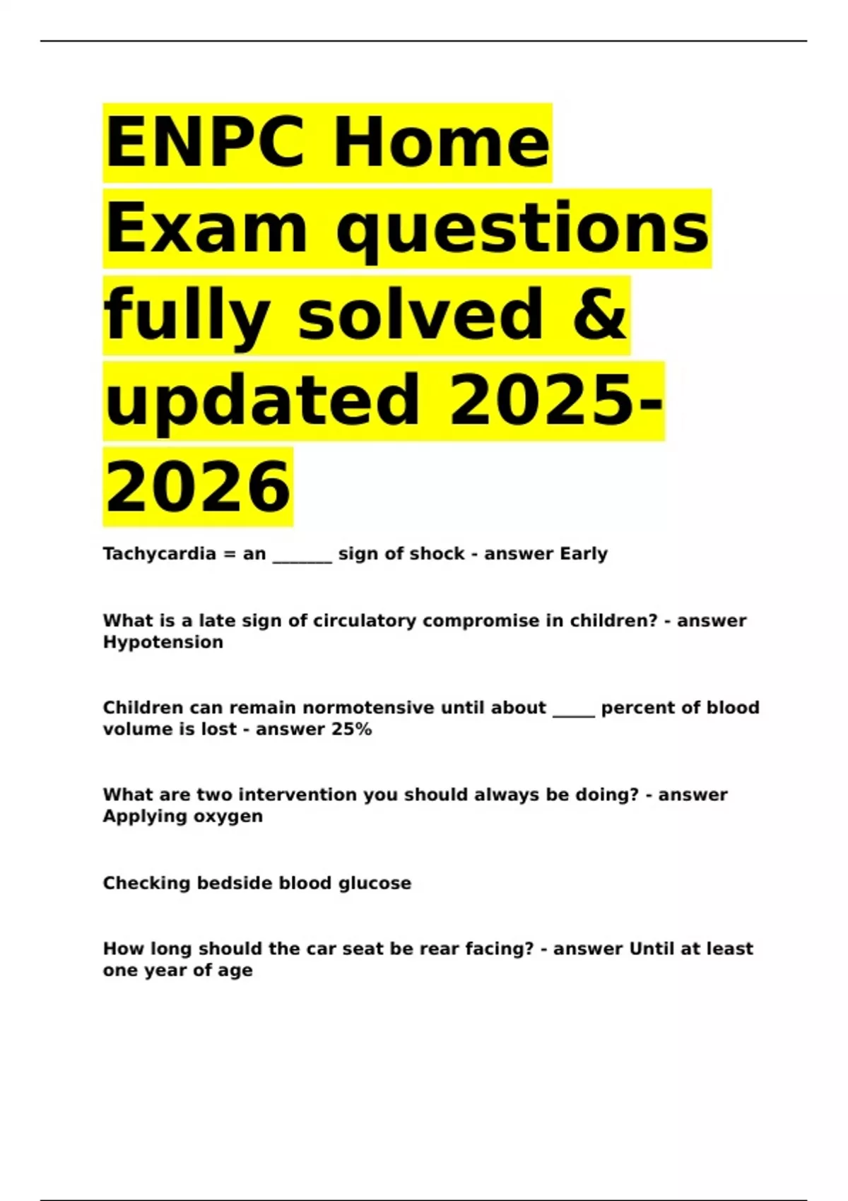 ENPC Home Exam questions fully solved & updated - ENPC 6th Edition ...