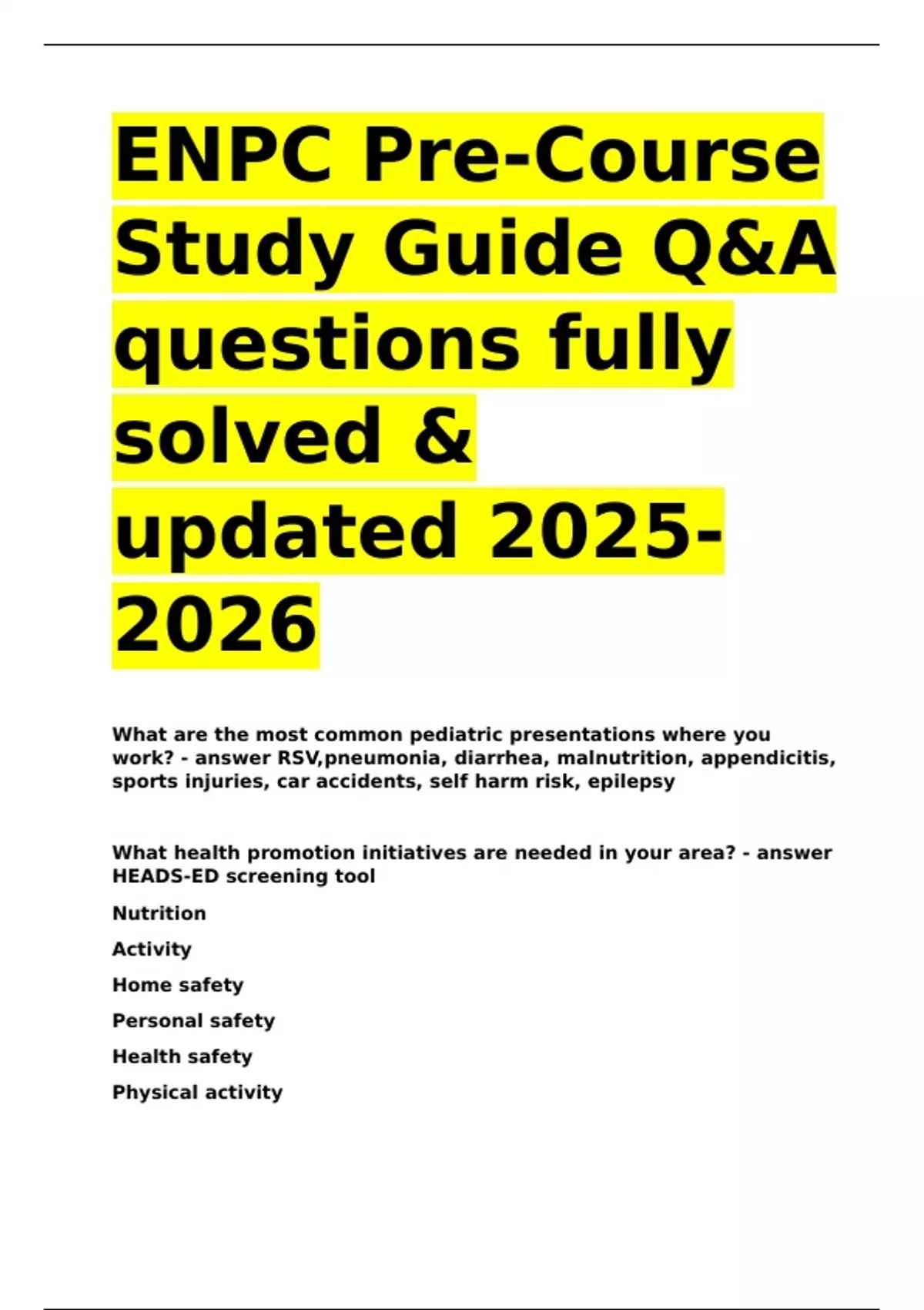 ENPC Pre-Course Study Guide Q&A questions fully solved & updated - ENPC 6th Edition - Stuvia US