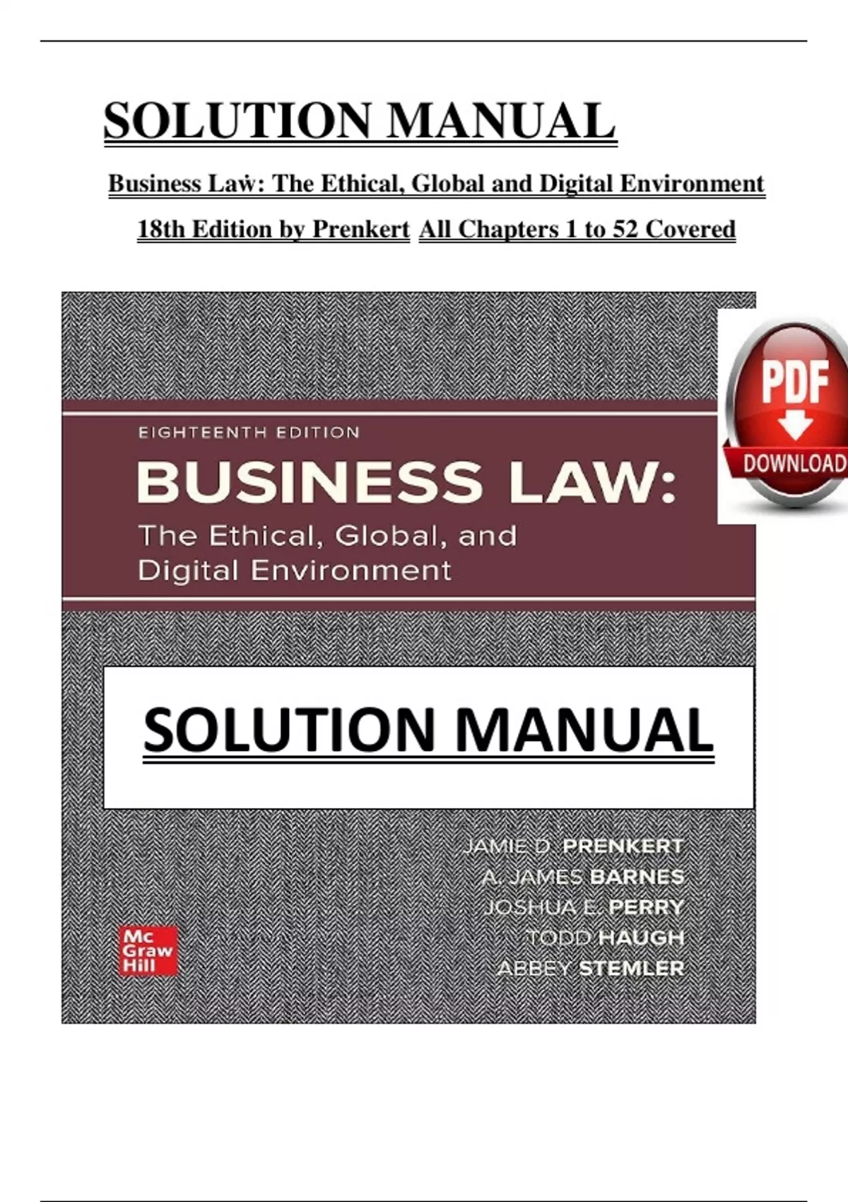 Solutions Manual for Business Law: The Ethical, Global and Digital ...