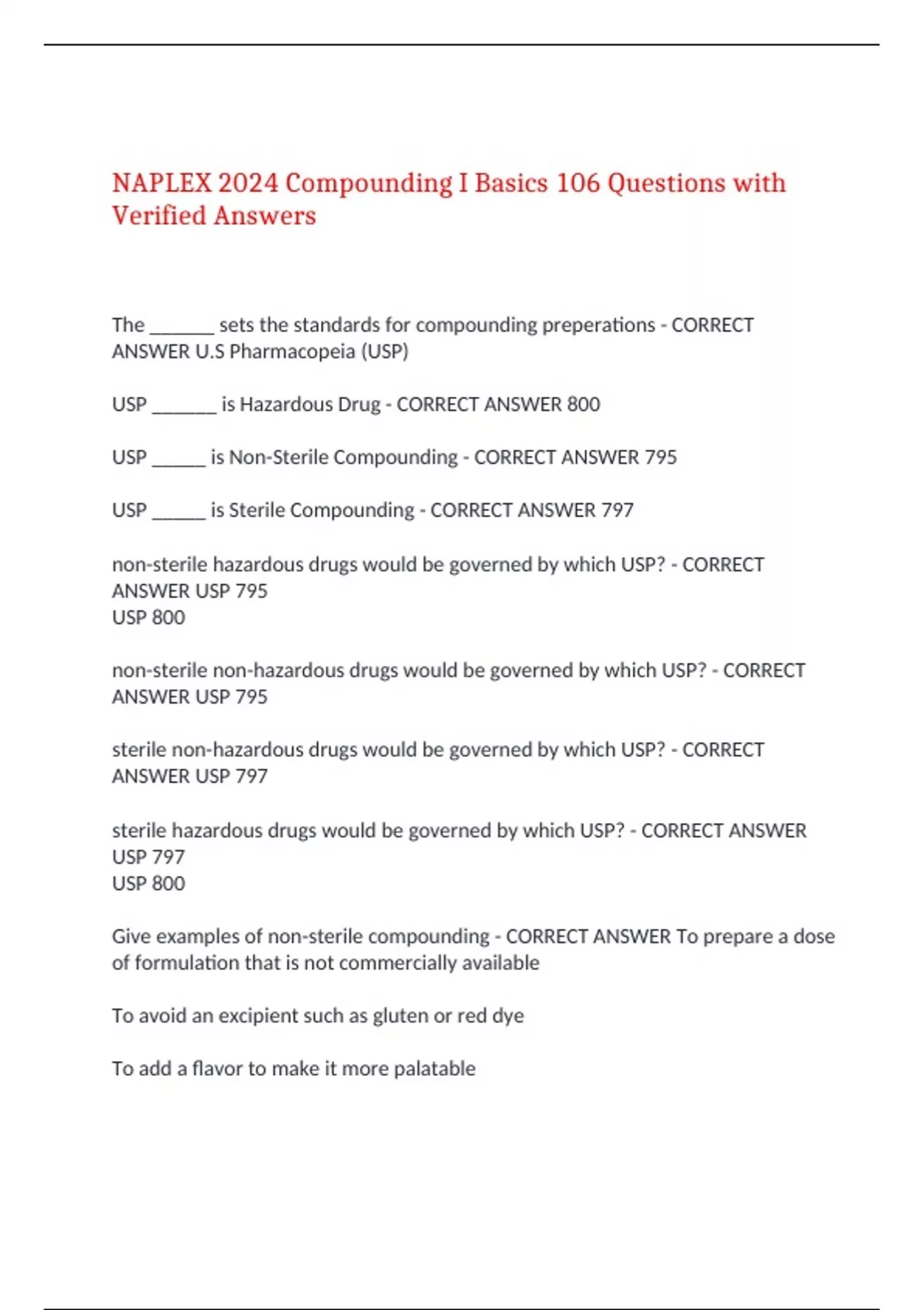 NAPLEX 2024 Compounding I Basics 106 Questions with Verified Answers ...
