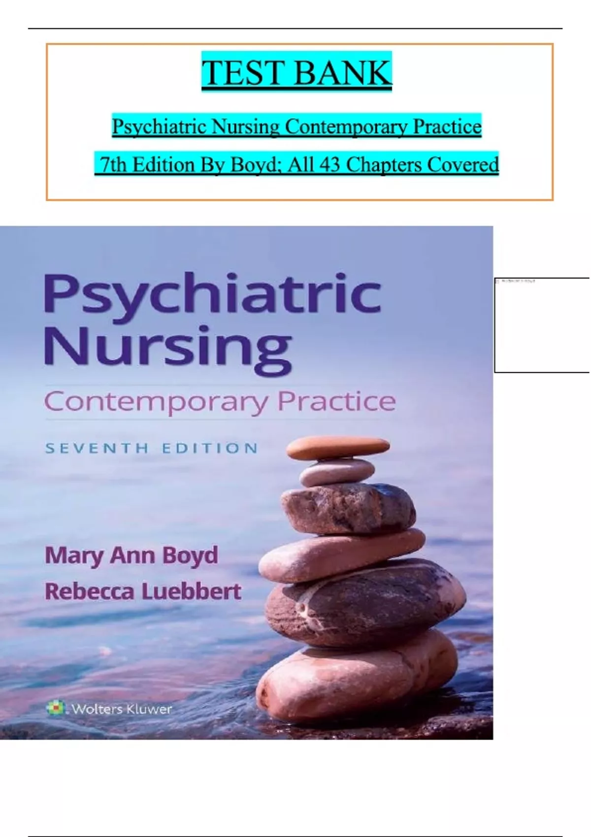 TEST BANK - PSYCHIATRIC NURSING- CONTEMPORARY PRACTICE, 7TH EDITION ...