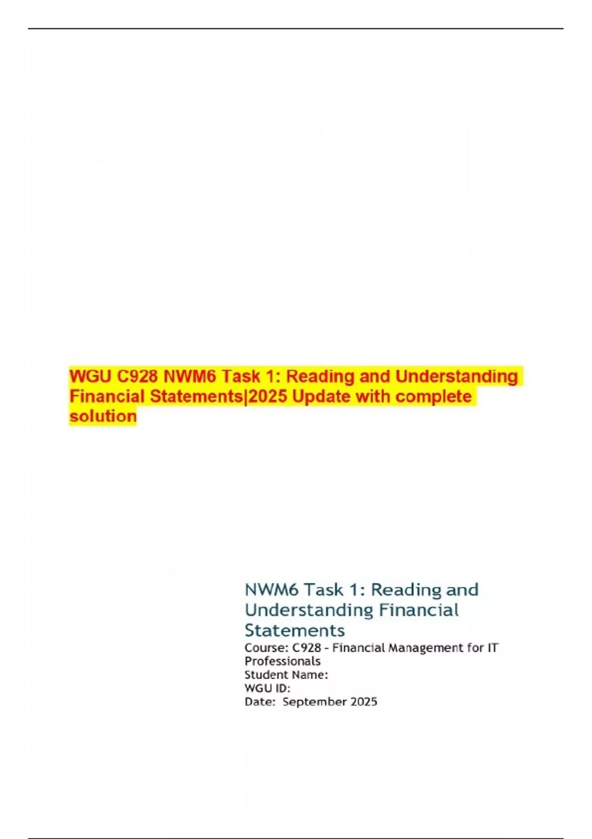 WGU C928 NWM6 Task 1: Reading and Understanding Financial Statements|2025 Update with complete ...